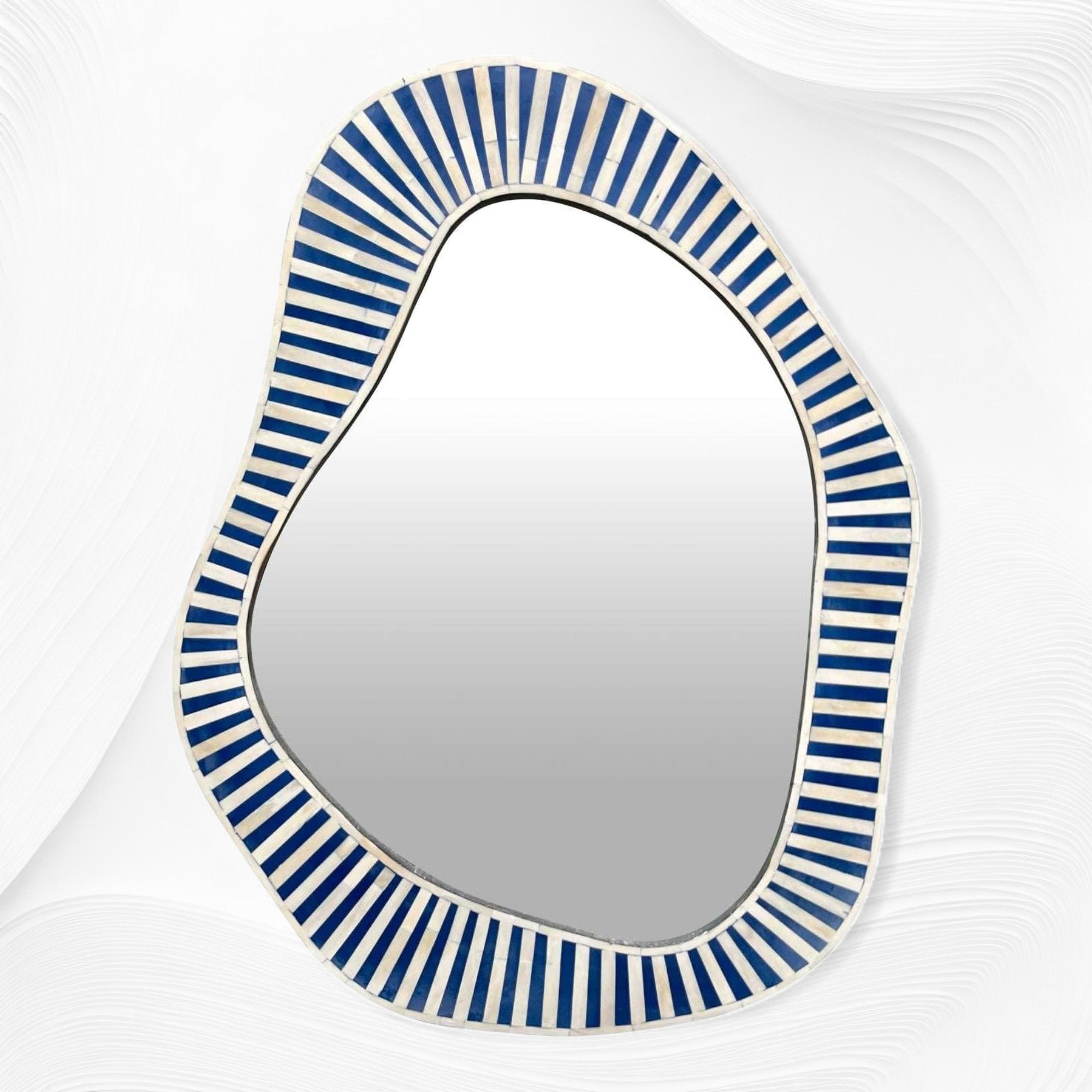 Abstract Bone Inlay Wall Mirror Blue | Blue Bone Inlay Mirror – Luxury ...