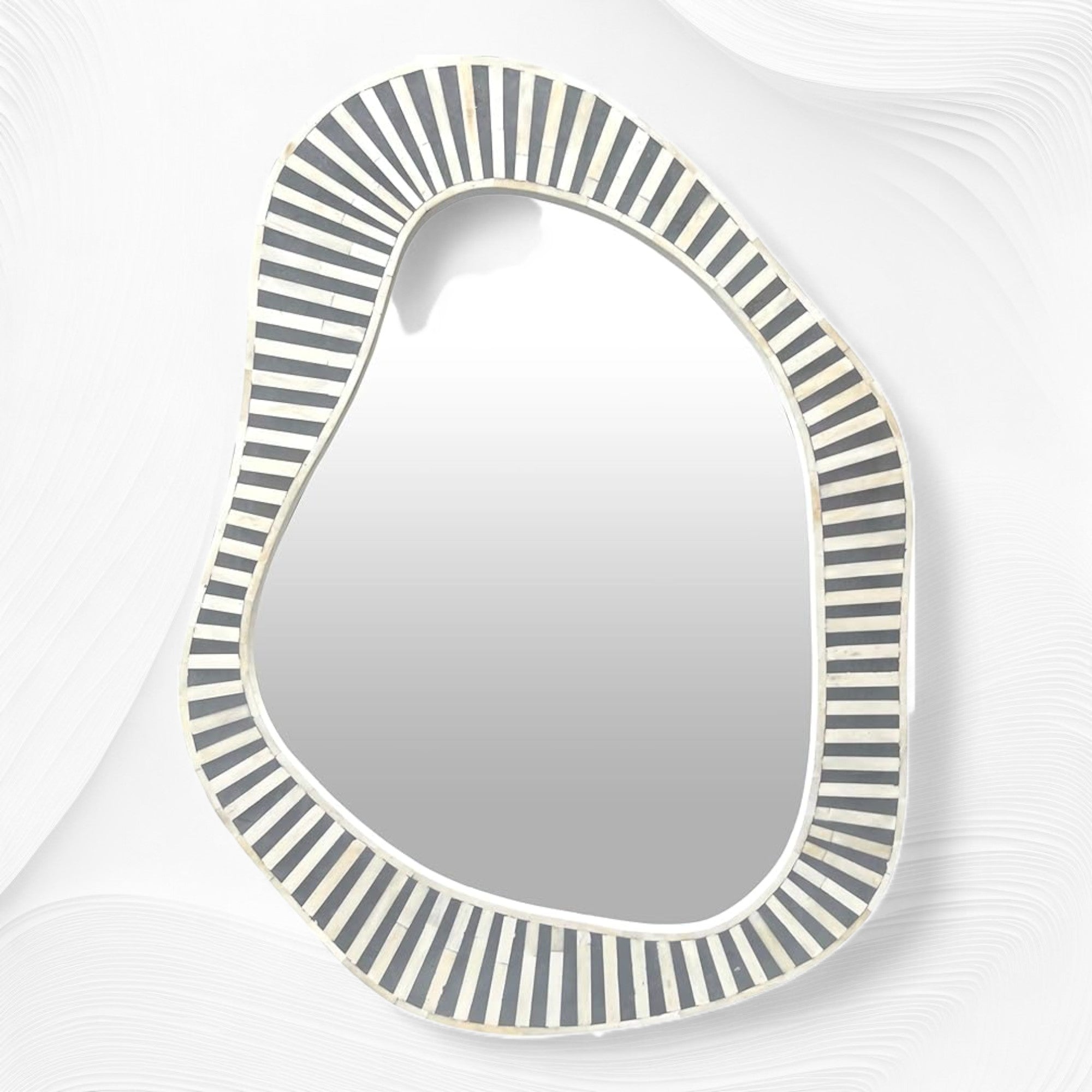 Abstract Bone Inlay Wall Mirror Grey | Grey Mirror Frame – Luxury ...
