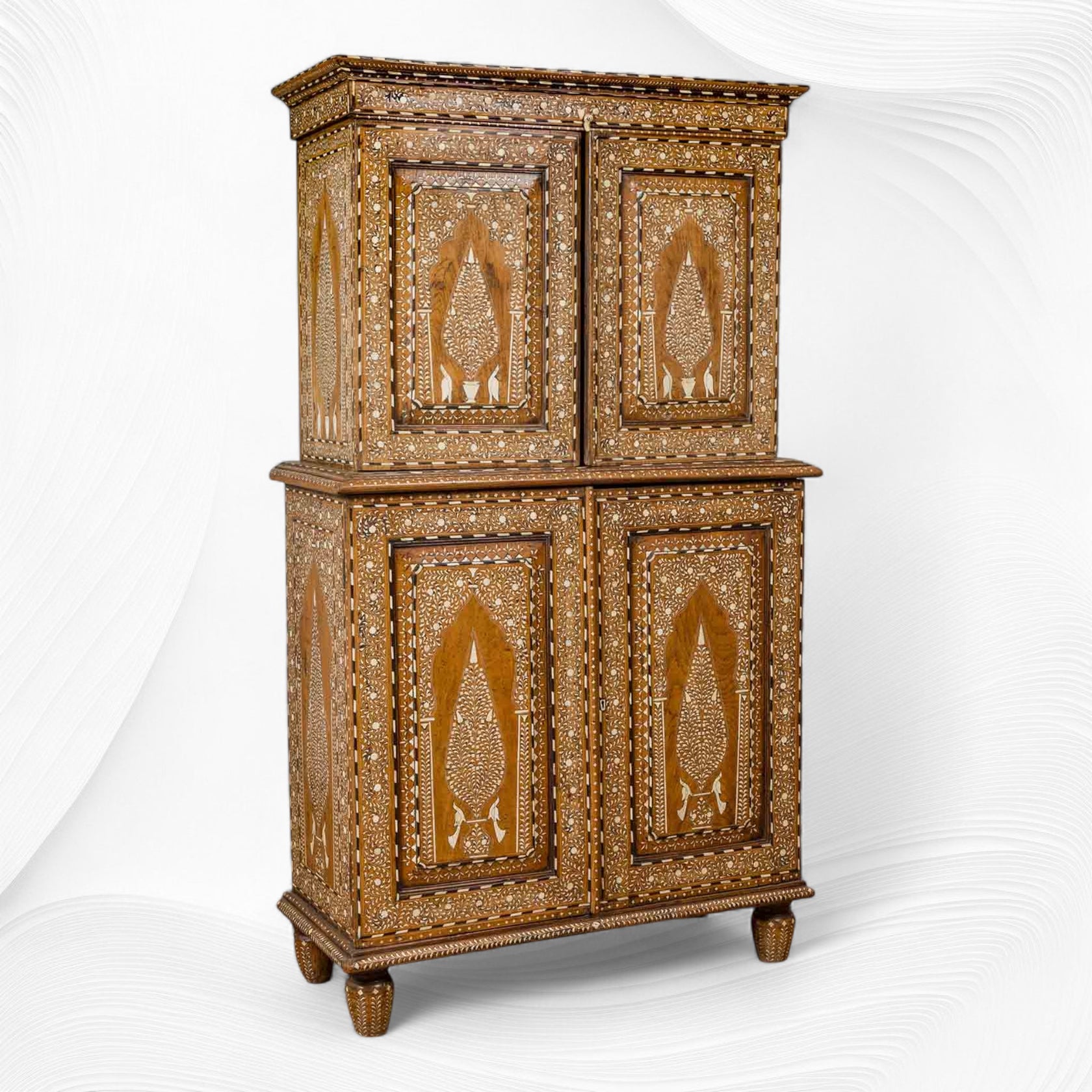 Vintage Anglo Indian Teak Wood Wardrobe Bone Inlay Natural – Luxury ...