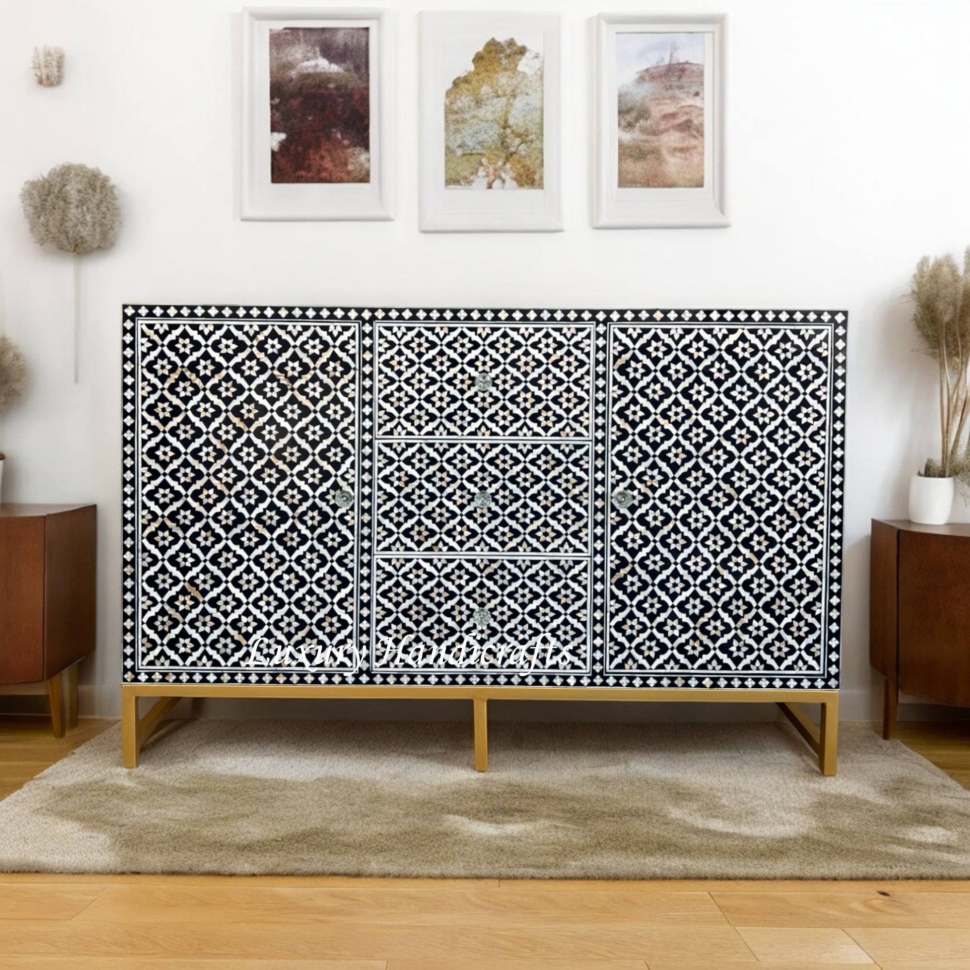 Arctic MOP Inlay Sideboard Navy Blue – Luxury Handicraft