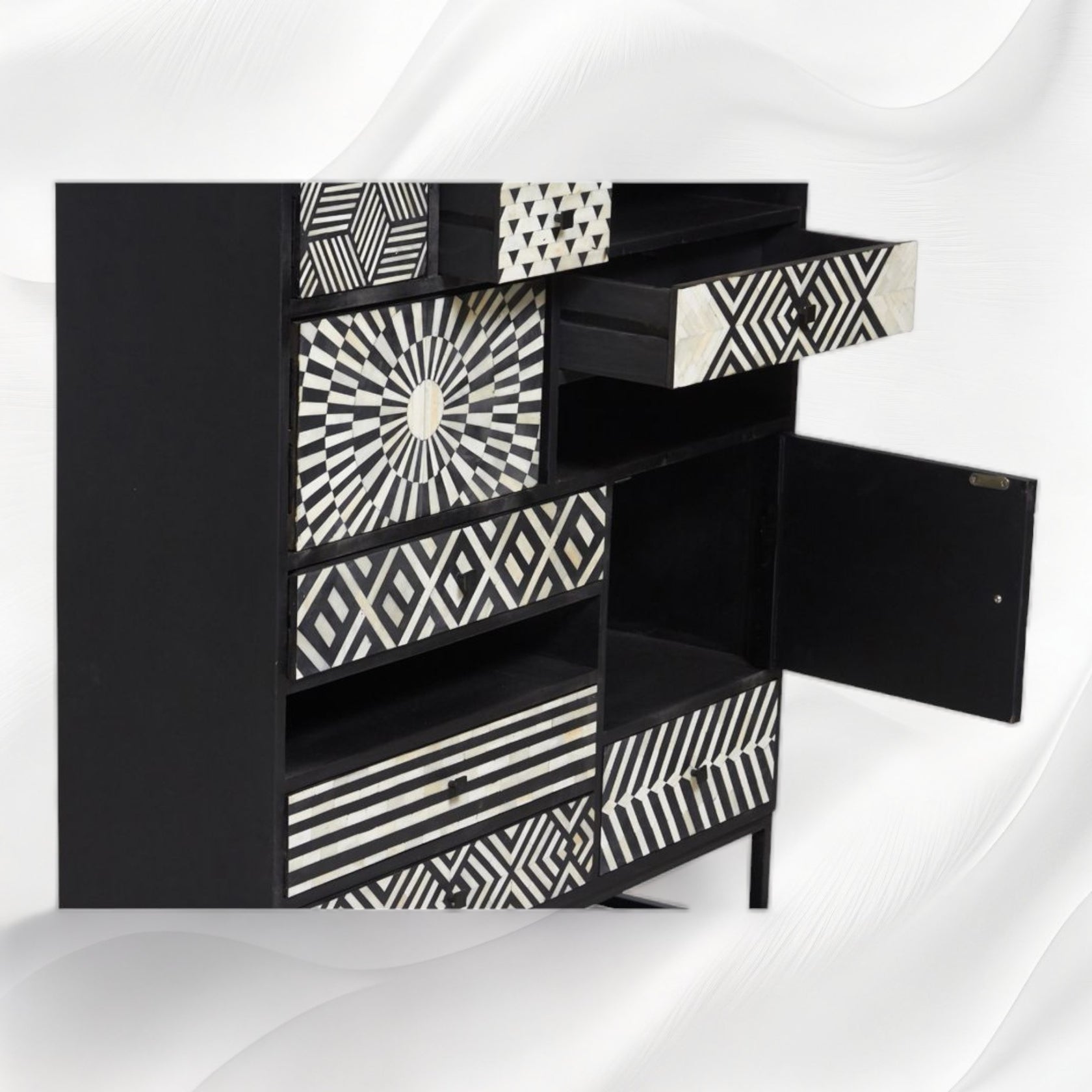 Ariel Bone Inlay Cabinet Black – Luxury Handicraft