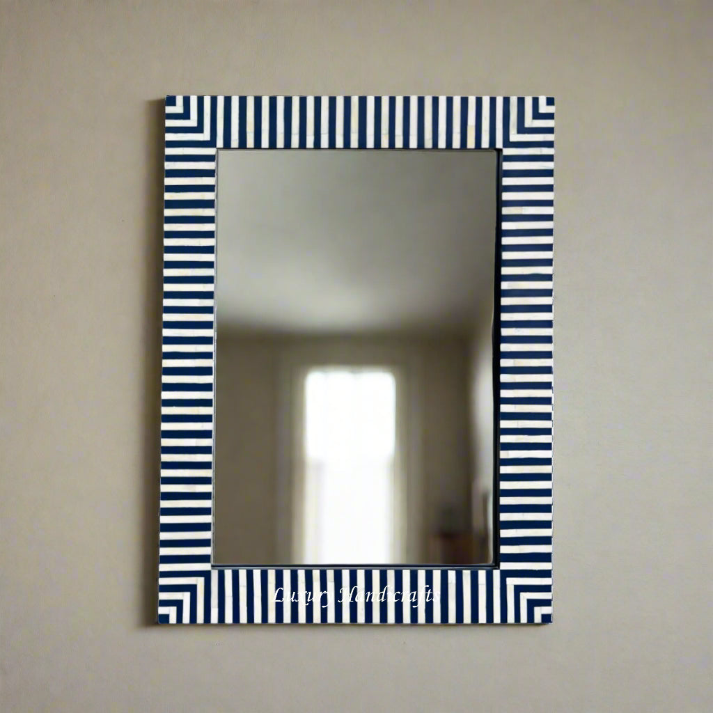 Asher Bone Inlay Stripe Mirror Dark Blue – Luxury Handicraft