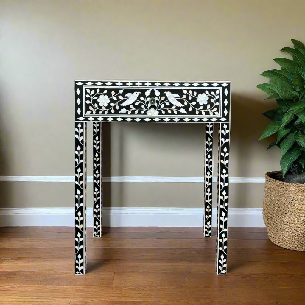 Aura Mother of Pearl Inlay Console Black | Mother Of Pearl Desk ...