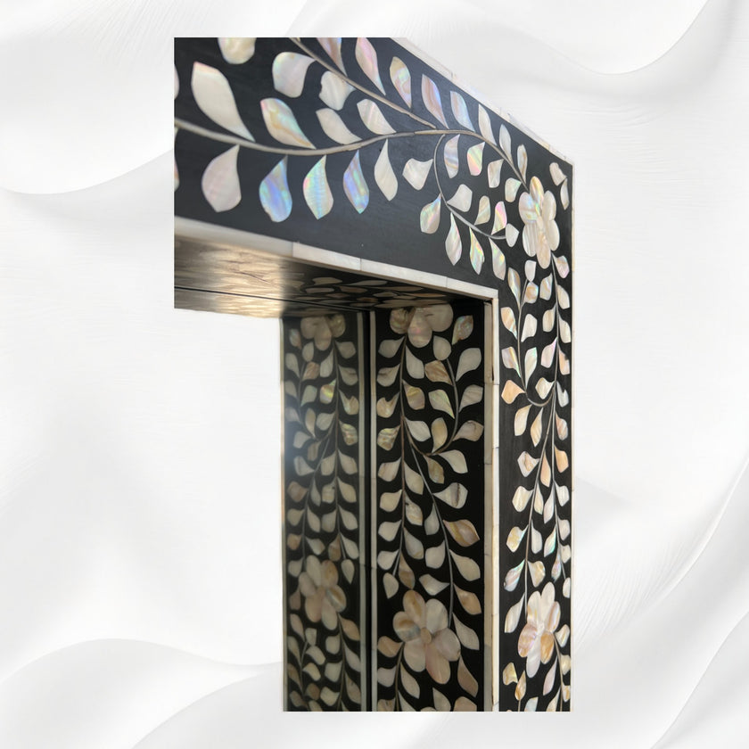 Black MOP Inlay Floral Floor Mirror – Luxury Handicraft