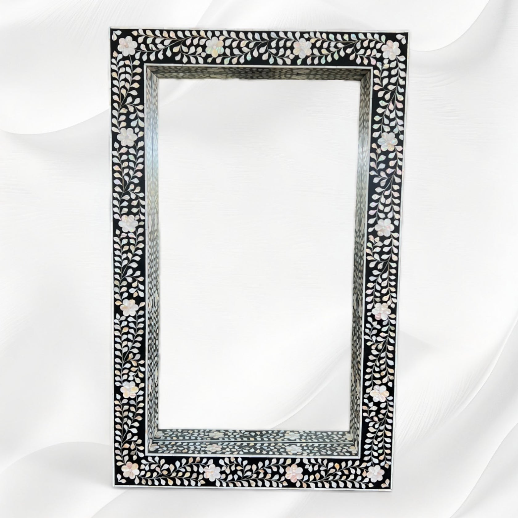 Black MOP Inlay Floral Floor Mirror – Luxury Handicraft