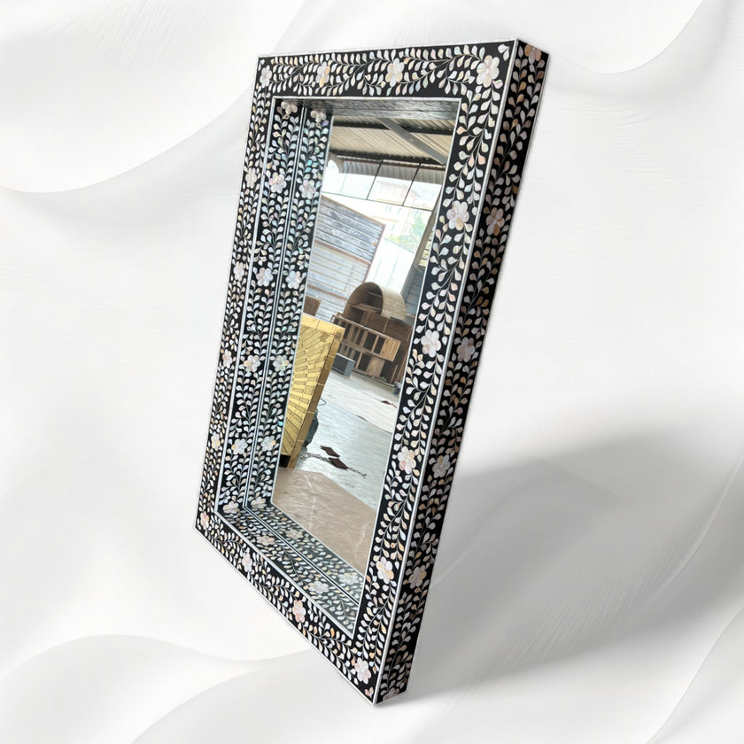 Black MOP Inlay Floral Floor Mirror – Luxury Handicraft