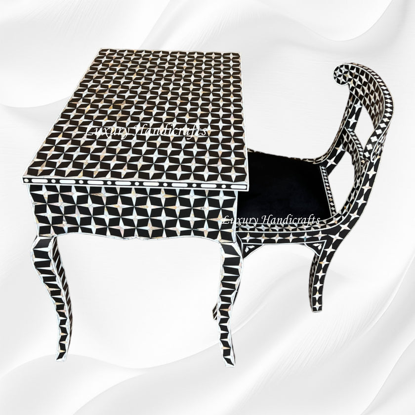 Black Mother Of Pearl Inlay Star Desk And Chair Combo – luxuryhandicrafts