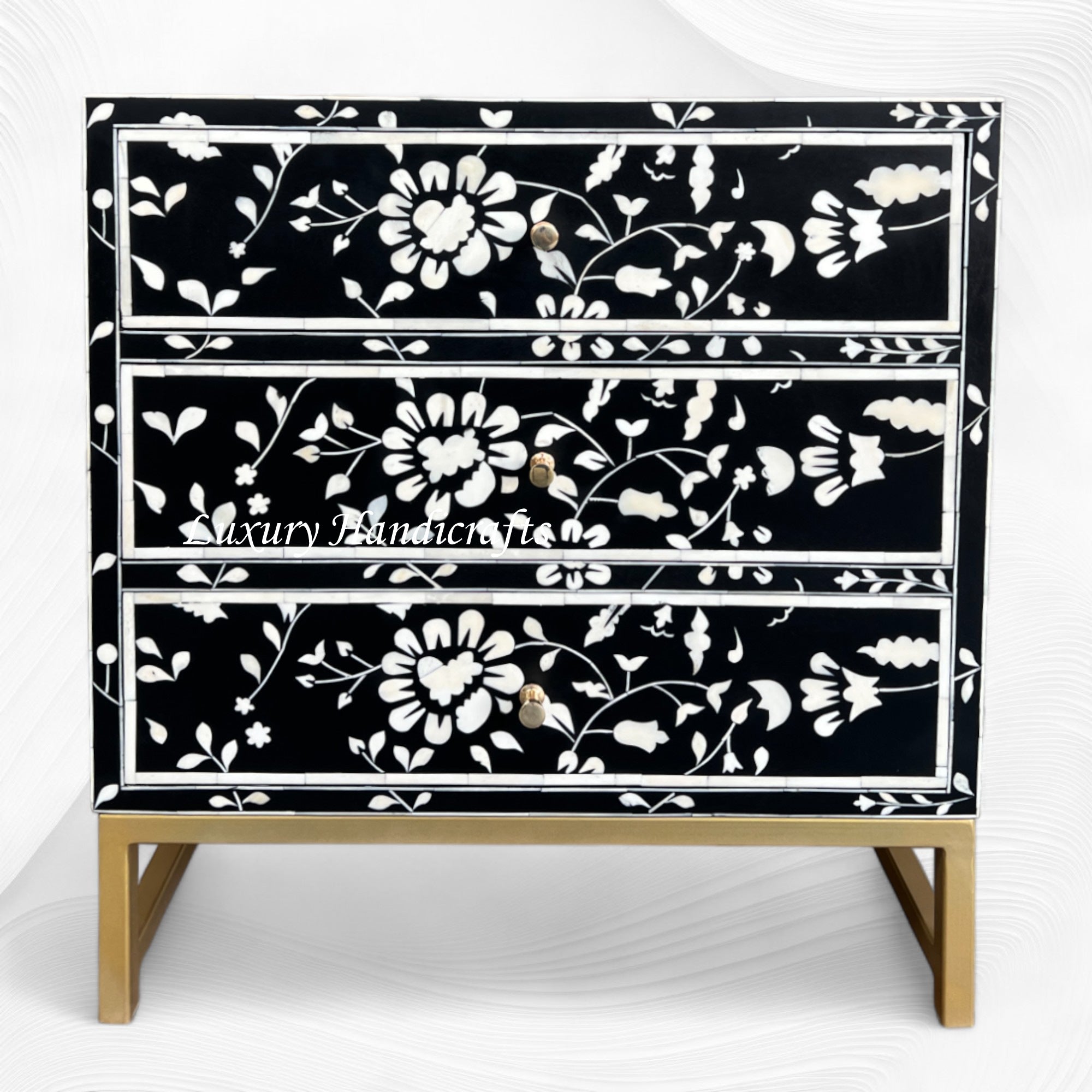 Buy Blooming Flowers Bone Inlay Bedside Table Black at FLAT 10% OFF ...