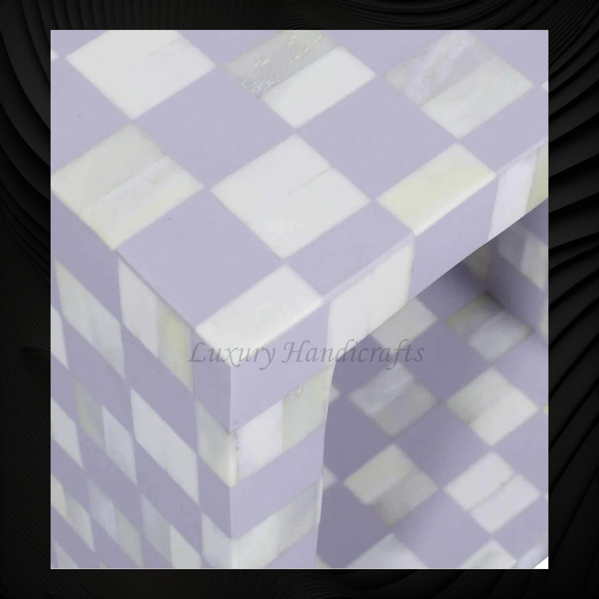 Bone Inlay Checkerboard Side Table Lilac – Luxury Handicraft