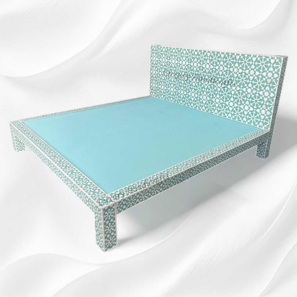 Moroccan Bone Inlay Bed Mint Green – luxuryhandicrafts