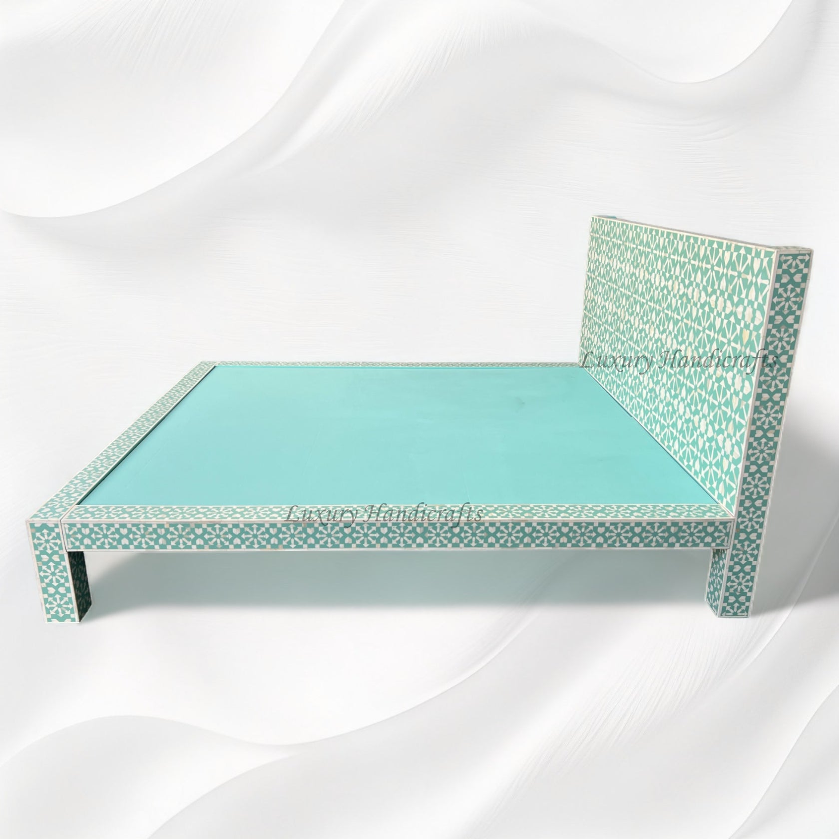 Moroccan Bone Inlay Bed Mint Green – Luxury Handicraft
