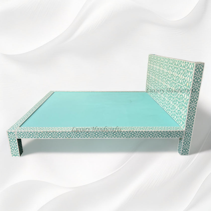 Moroccan Bone Inlay Bed Mint Green – Luxury Handicraft