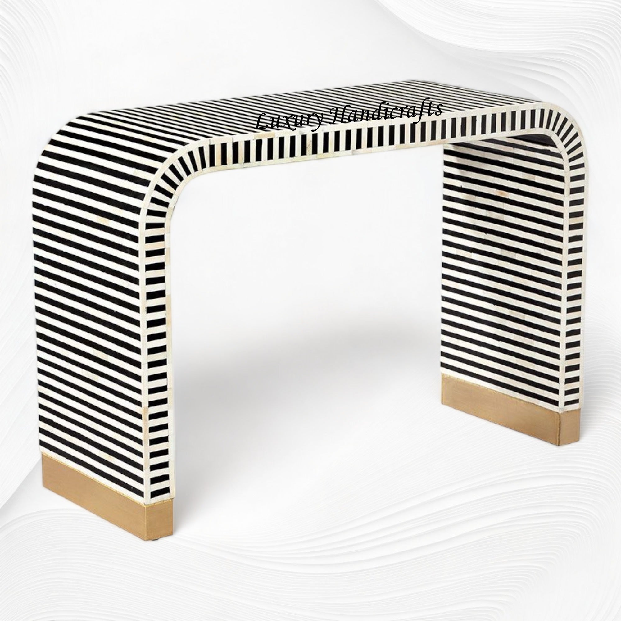 Waterfall Bone Inlay Console Table Black – Luxury Handicraft