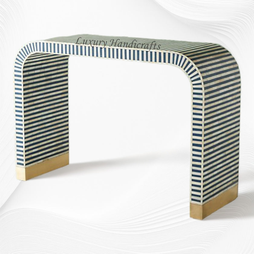 Waterfall Bone Inlay Console Table Blue – Luxury Handicraft
