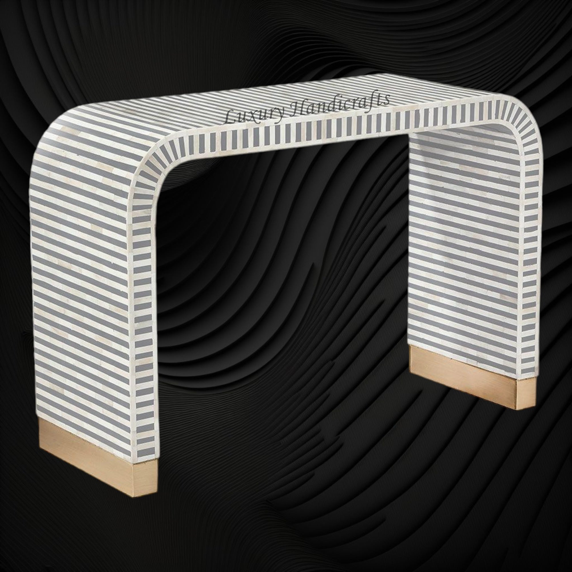 Waterfall Bone Inlay Console Table Grey – Luxury Handicraft