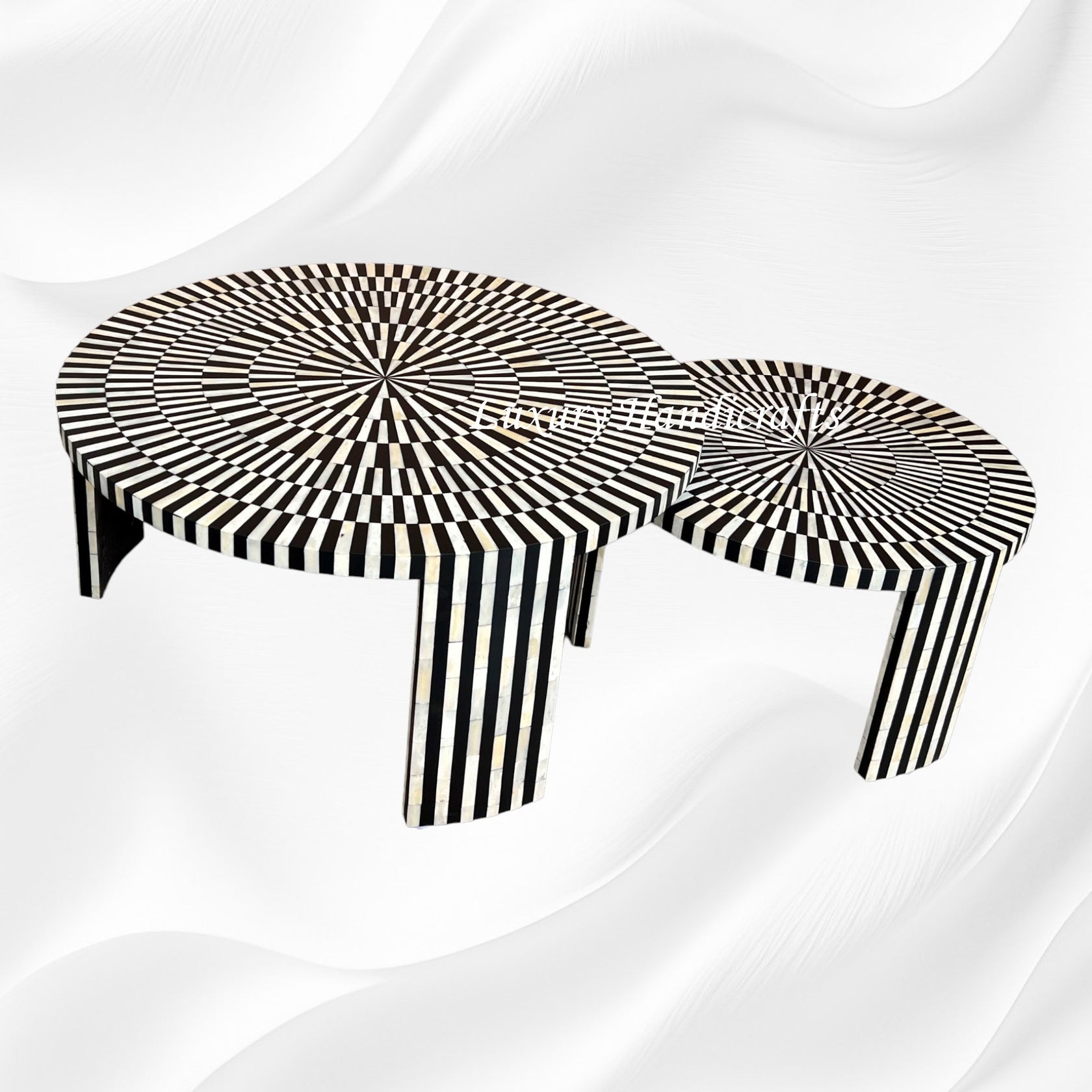 Bone Inlay Illusion Nesting Coffee Table Set | Black And White Inlay C ...