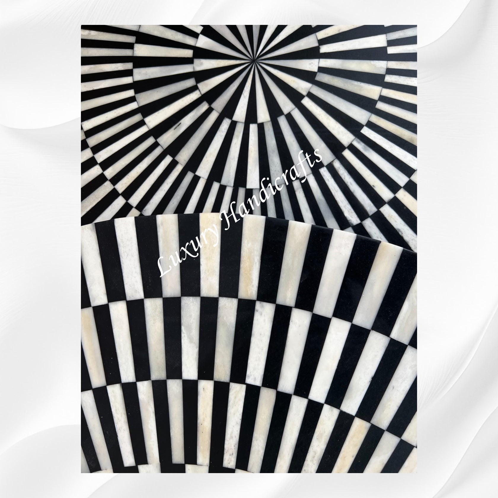 Bone Inlay Illusion Nesting Coffee Table Set | Black And White Inlay C ...