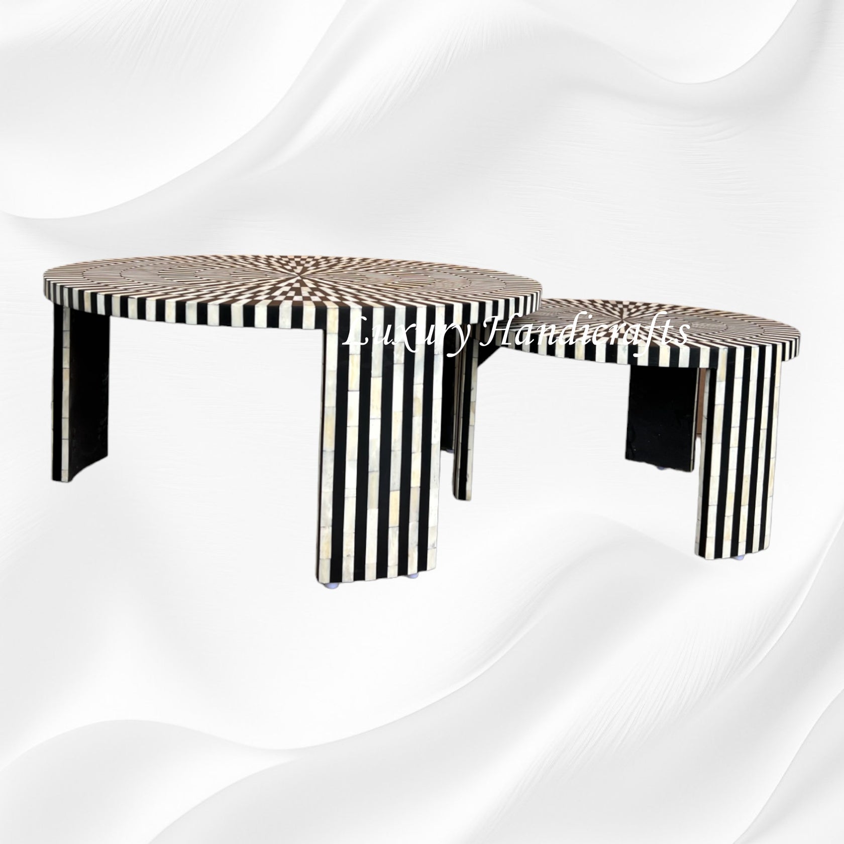 Bone Inlay Illusion Nesting Coffee Table Set | Black And White Inlay C ...