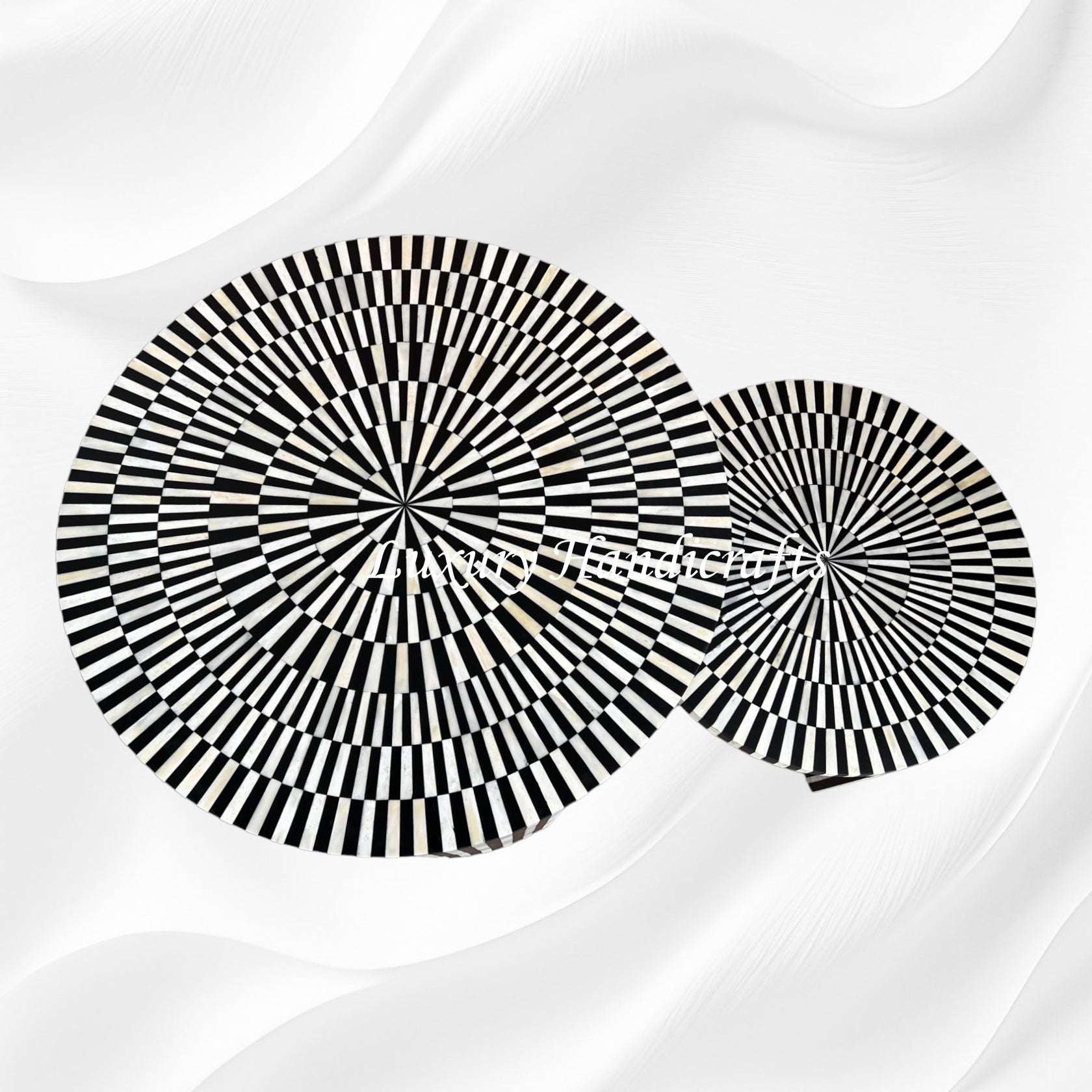 Bone Inlay Illusion Nesting Coffee Table Set | Black And White Inlay C ...