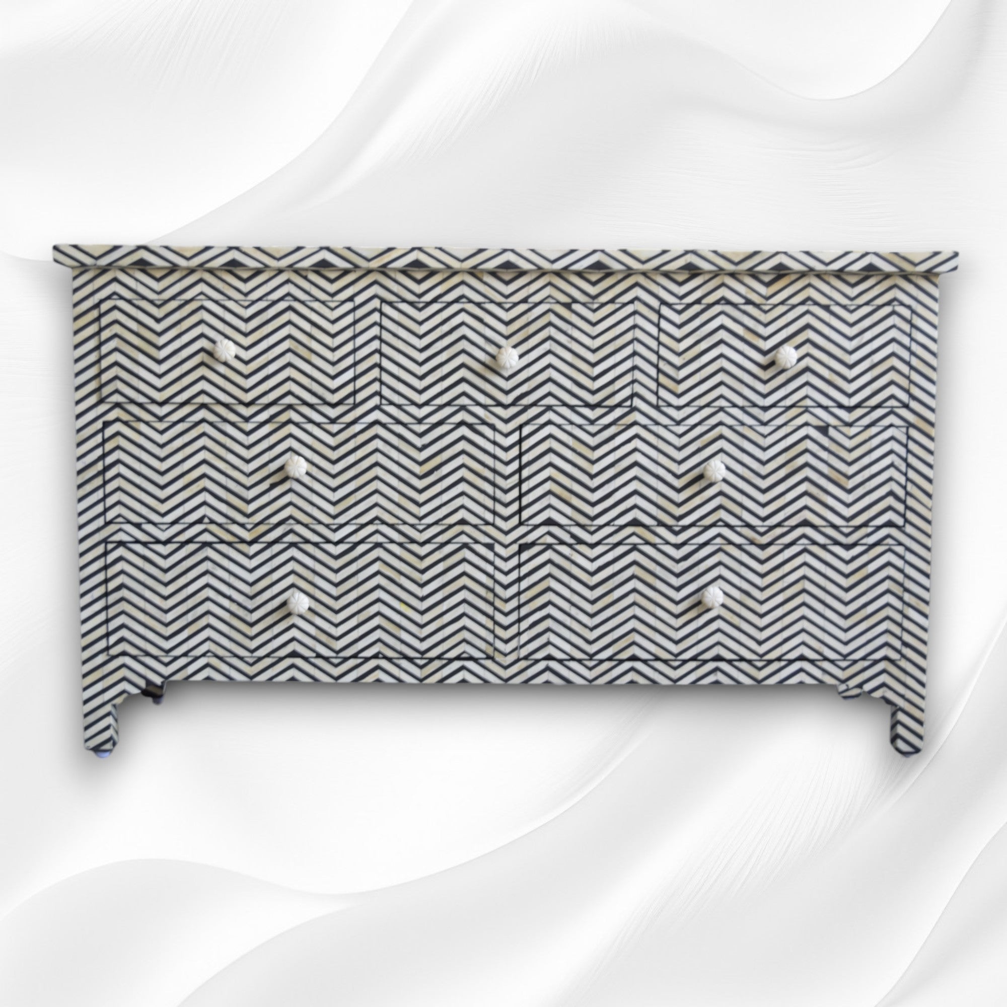 Bone Inlay Chevron Design 7 Drawer Chest Black – Luxury Handicraft