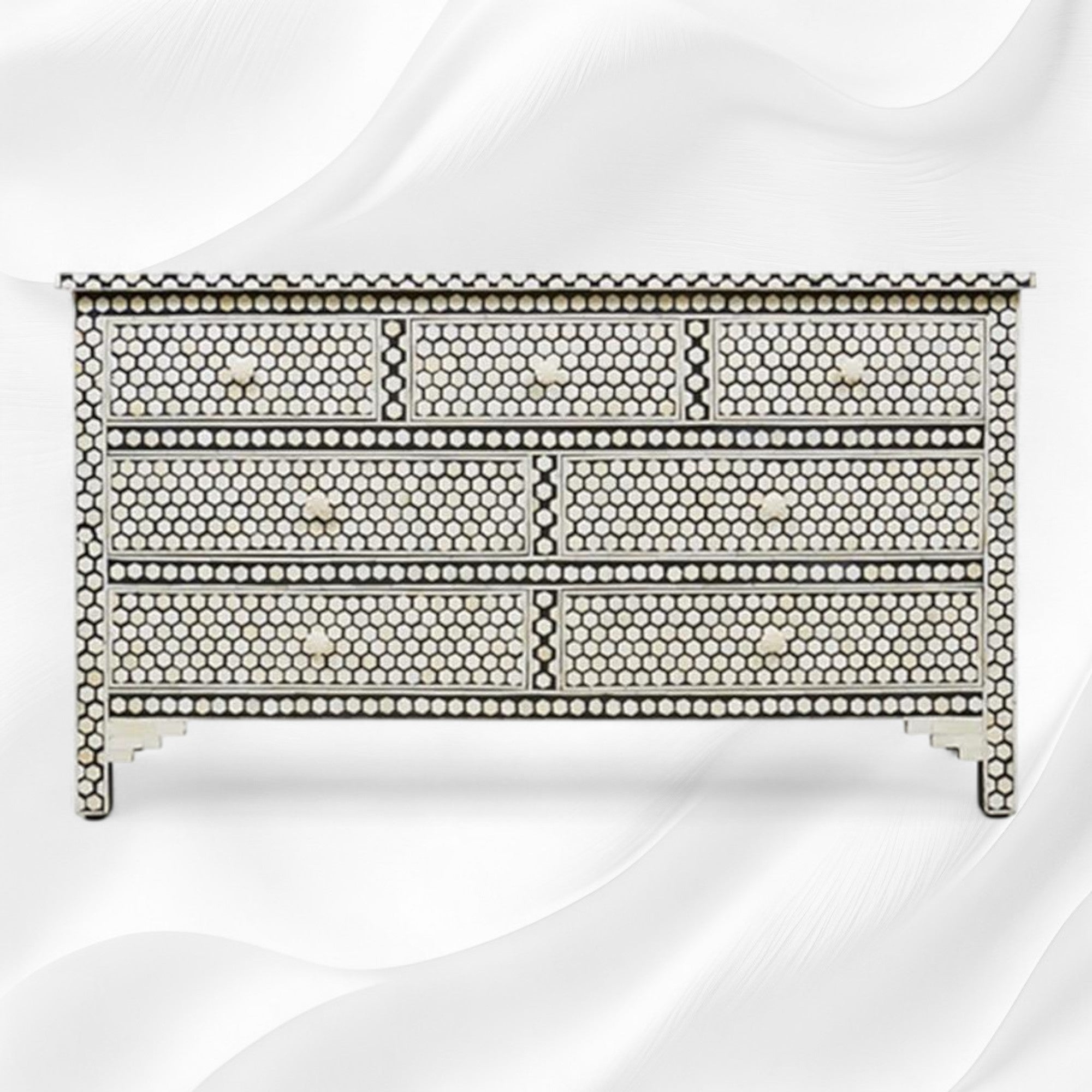 Bone Inlay Commode 7 Drawers Inverse Hexagon Black – Luxury Handicraft