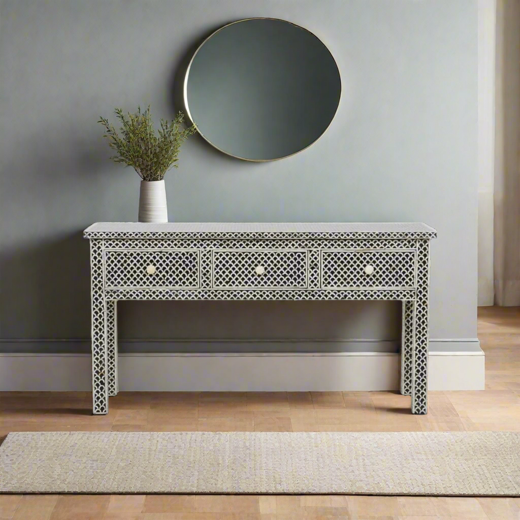 Black Bone Inlay Fishscale Console 3 Drawer – Luxury Handicraft