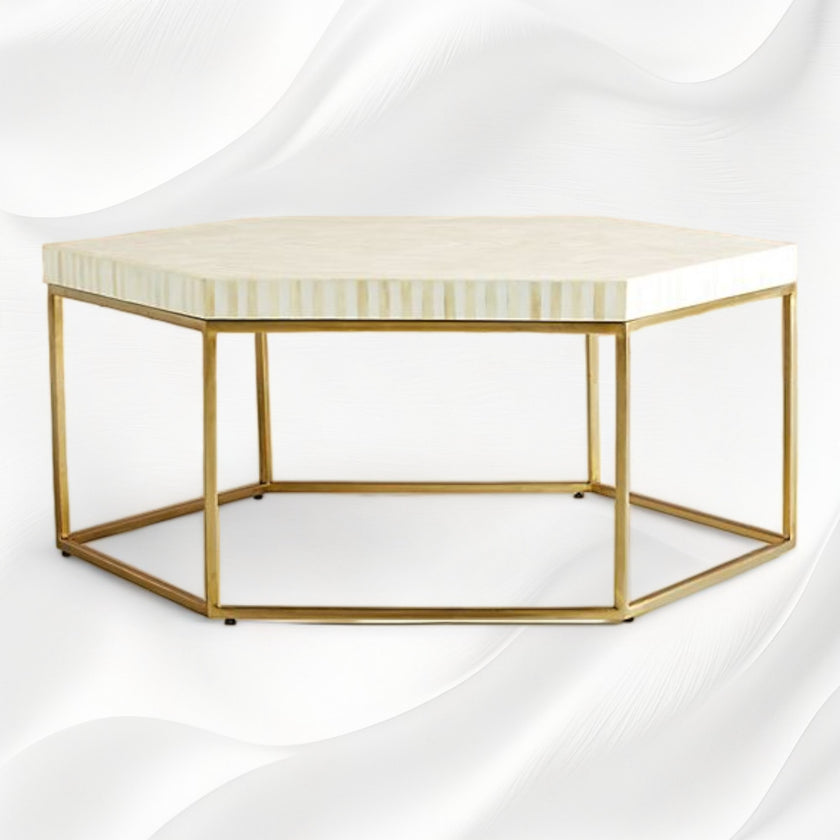 Bone Inlay Hexagonal Stripe Center Table White – luxuryhandicrafts