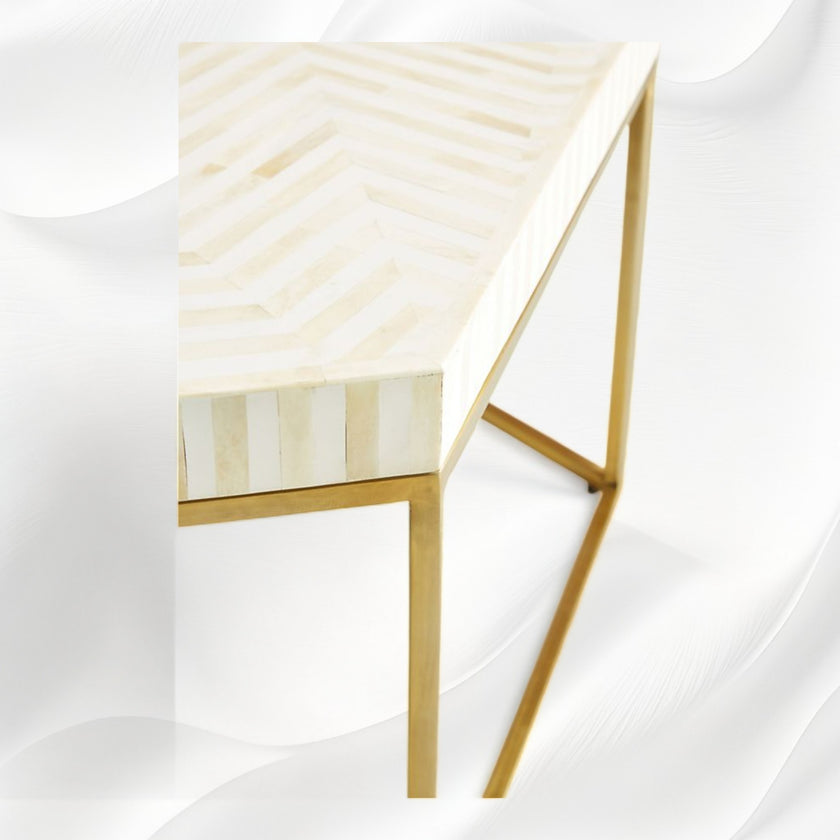Bone Inlay Hexagonal Stripe Center Table White – Luxury Handicraft