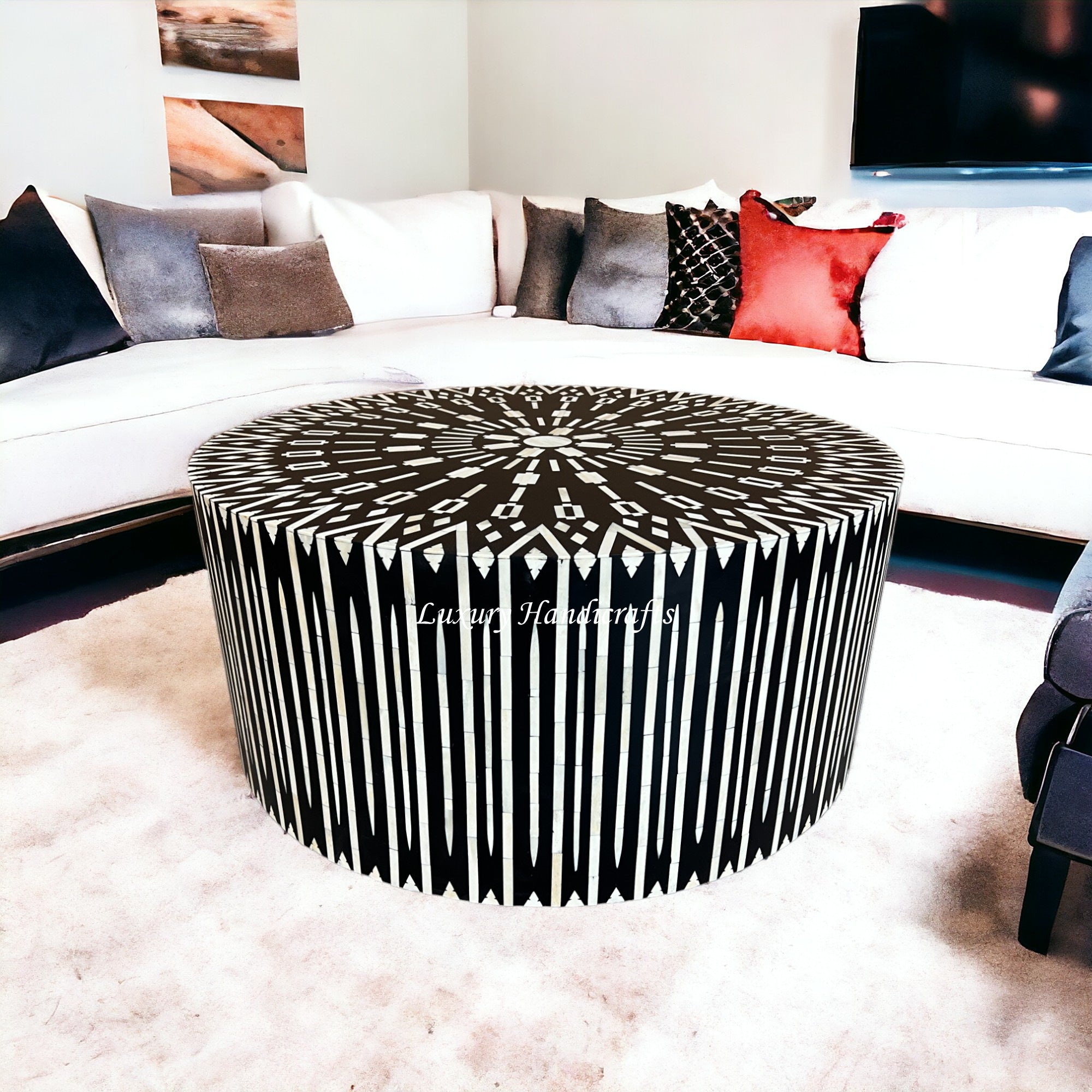 Bone Inlay Kalmin Coffee Table Black | Bone Inlay Round Coffee Table ...