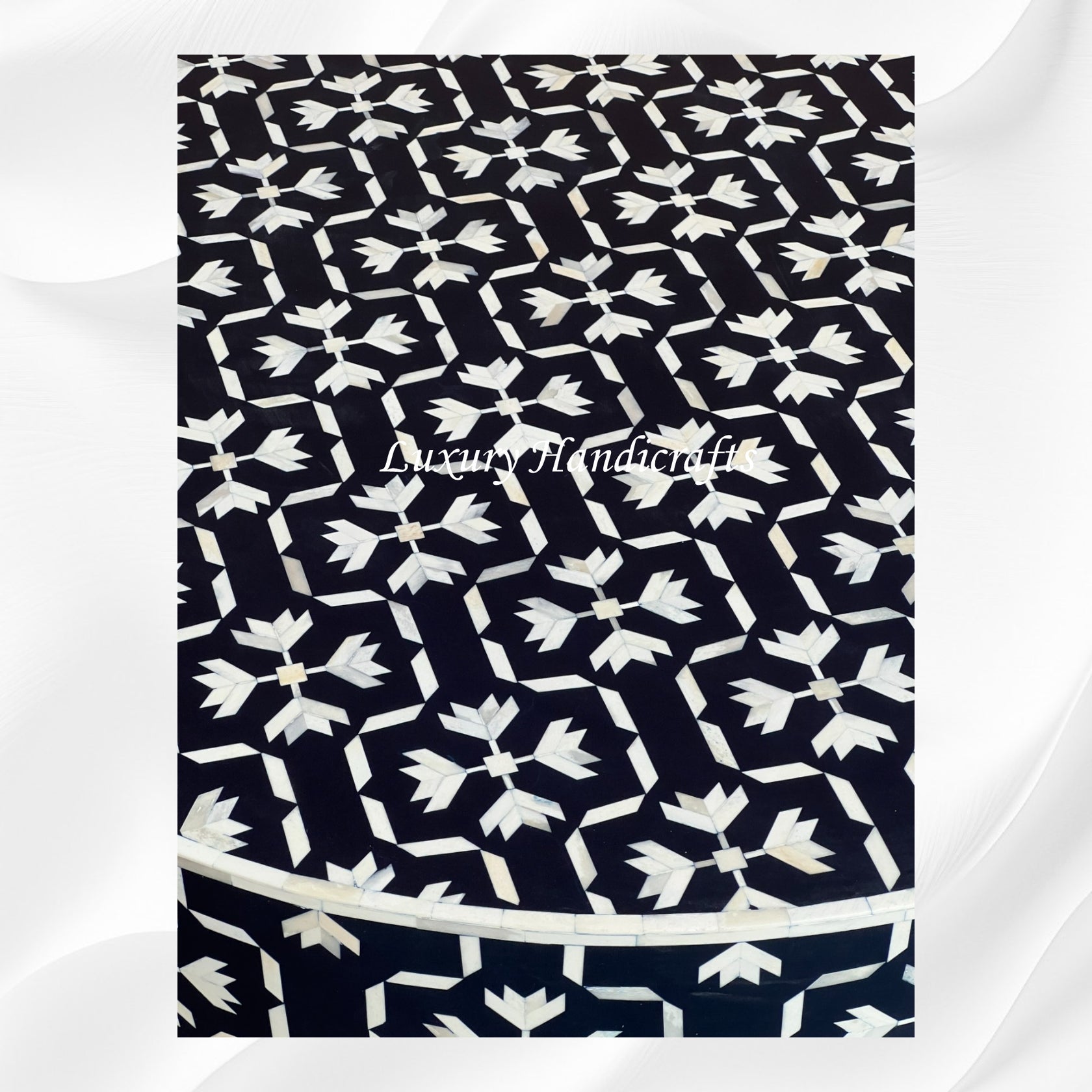 Bone Inlay Lotus Coffee Table Navy Blue – Luxury Handicraft