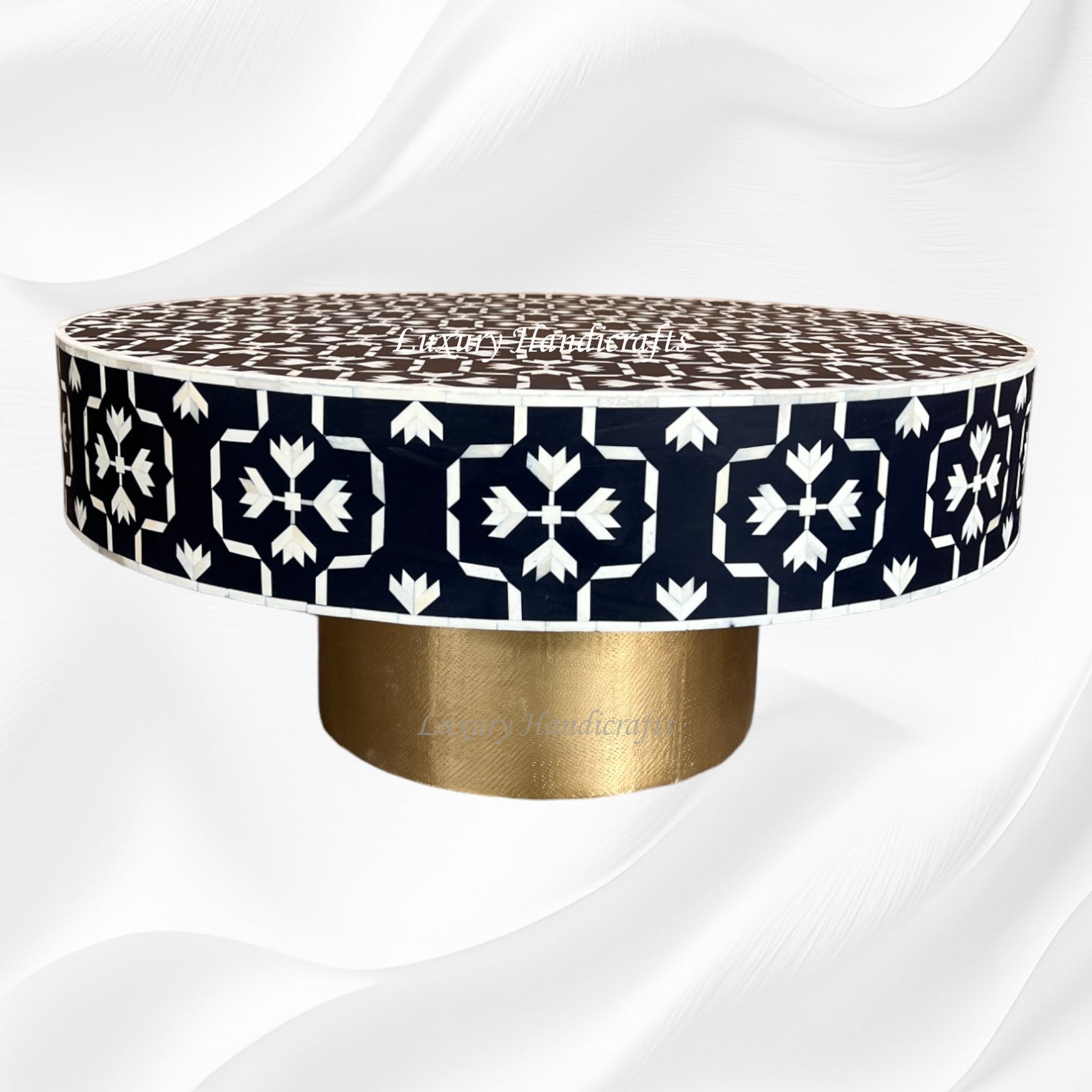 Bone Inlay Lotus Coffee Table Navy Blue – Luxury Handicraft