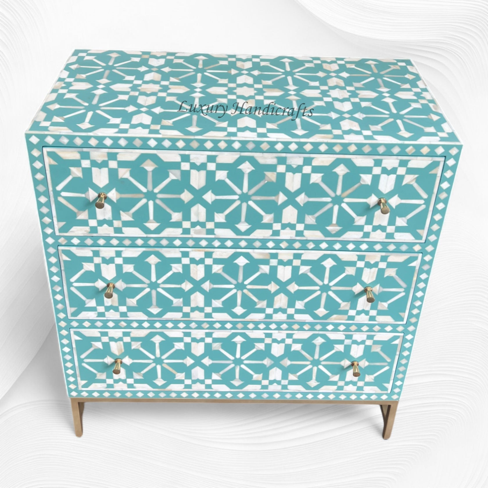 Bone Inlay Moroccan 3 Drawers Chest Green – Luxury Handicraft