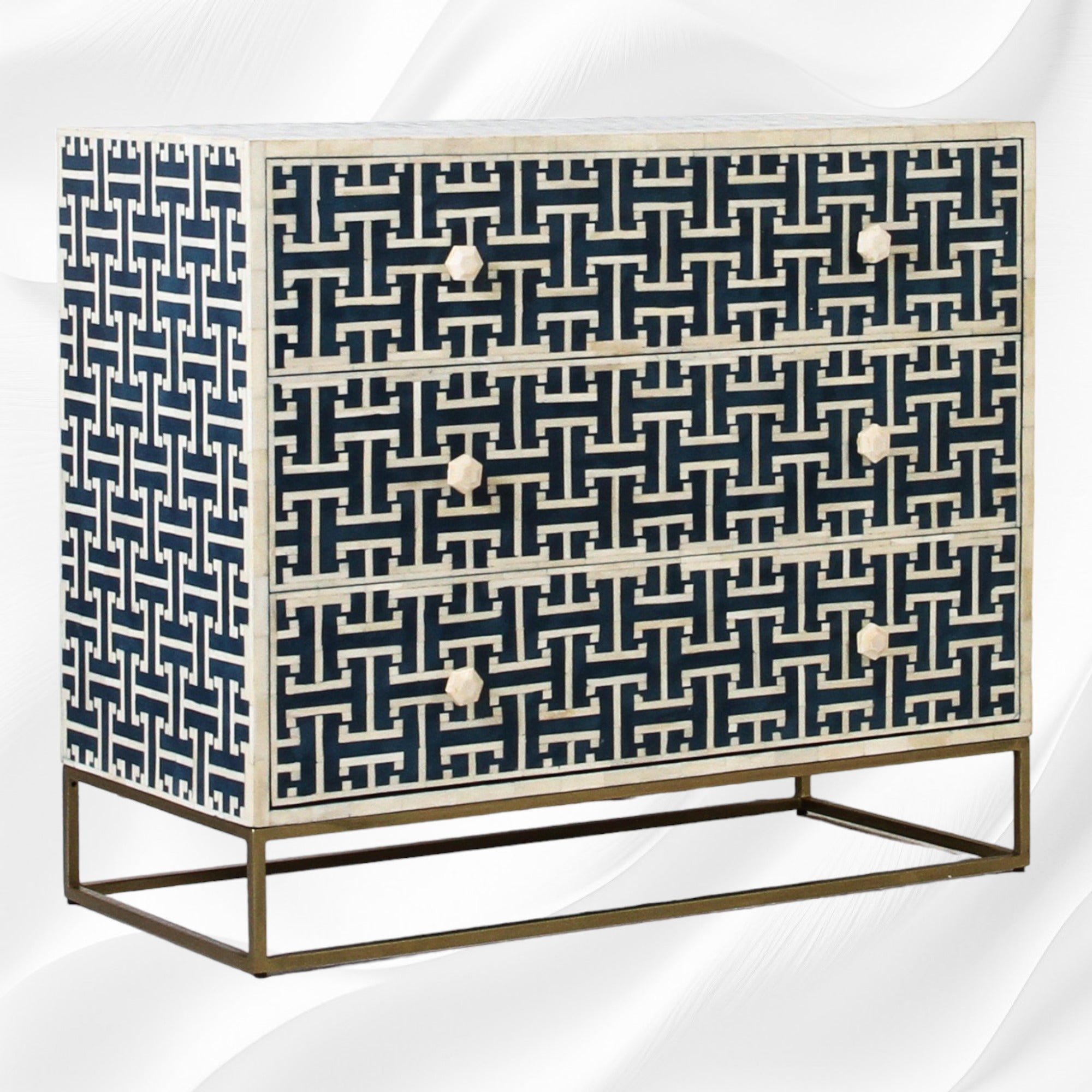 Tetris Bone Inlay 3 Drawer Dresser Indigo – Luxury Handicraft