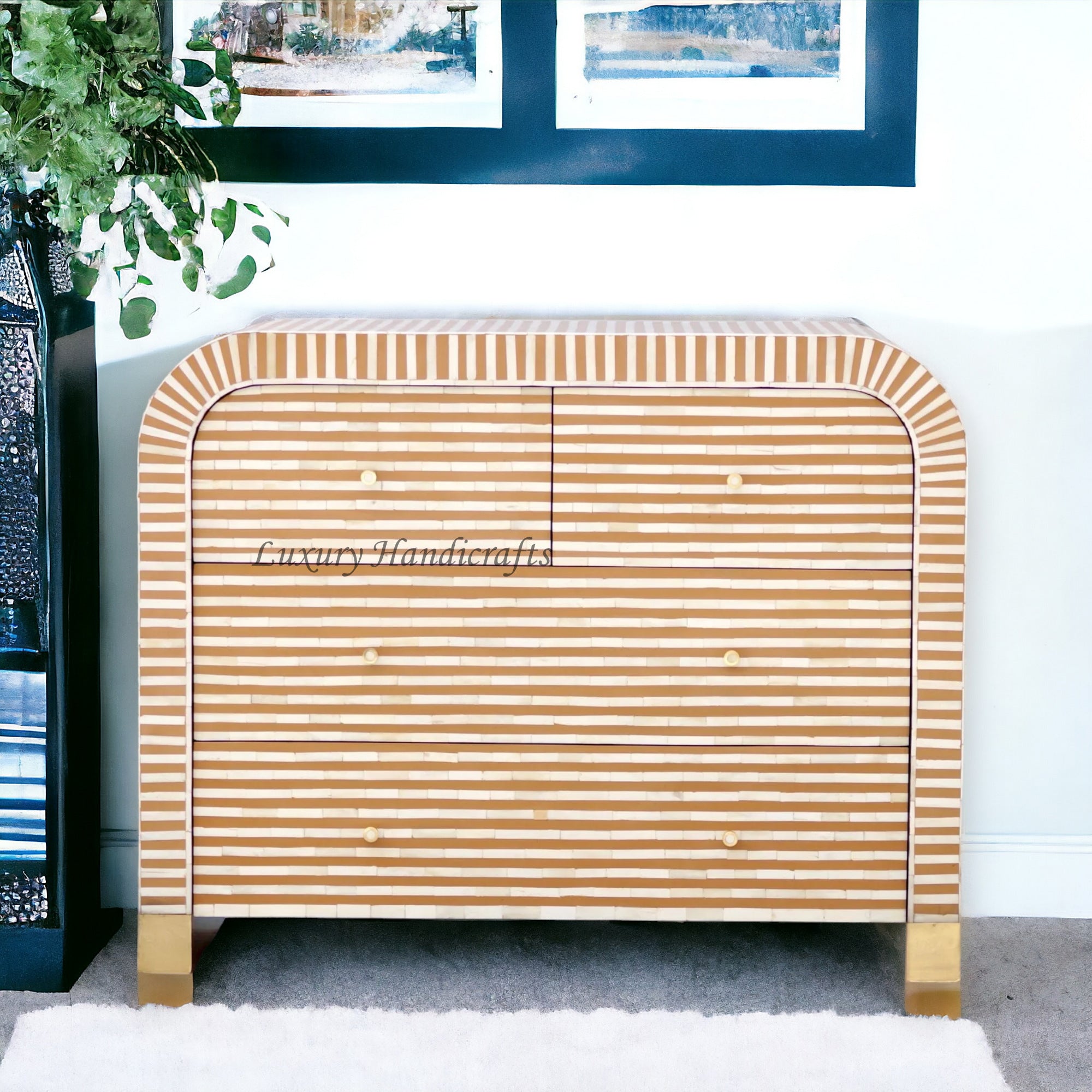 Waterfall Bone Inlay 4 Drawer Dresser Almond | Bone Inlay Dressing Tab ...
