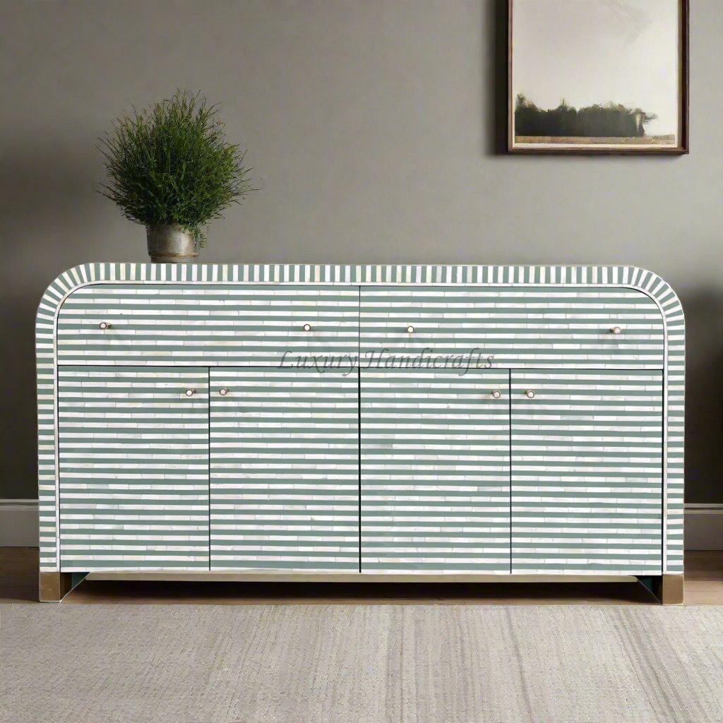 Bone Inlay Waterfall Sideboard Sage Green – Luxury Handicraft