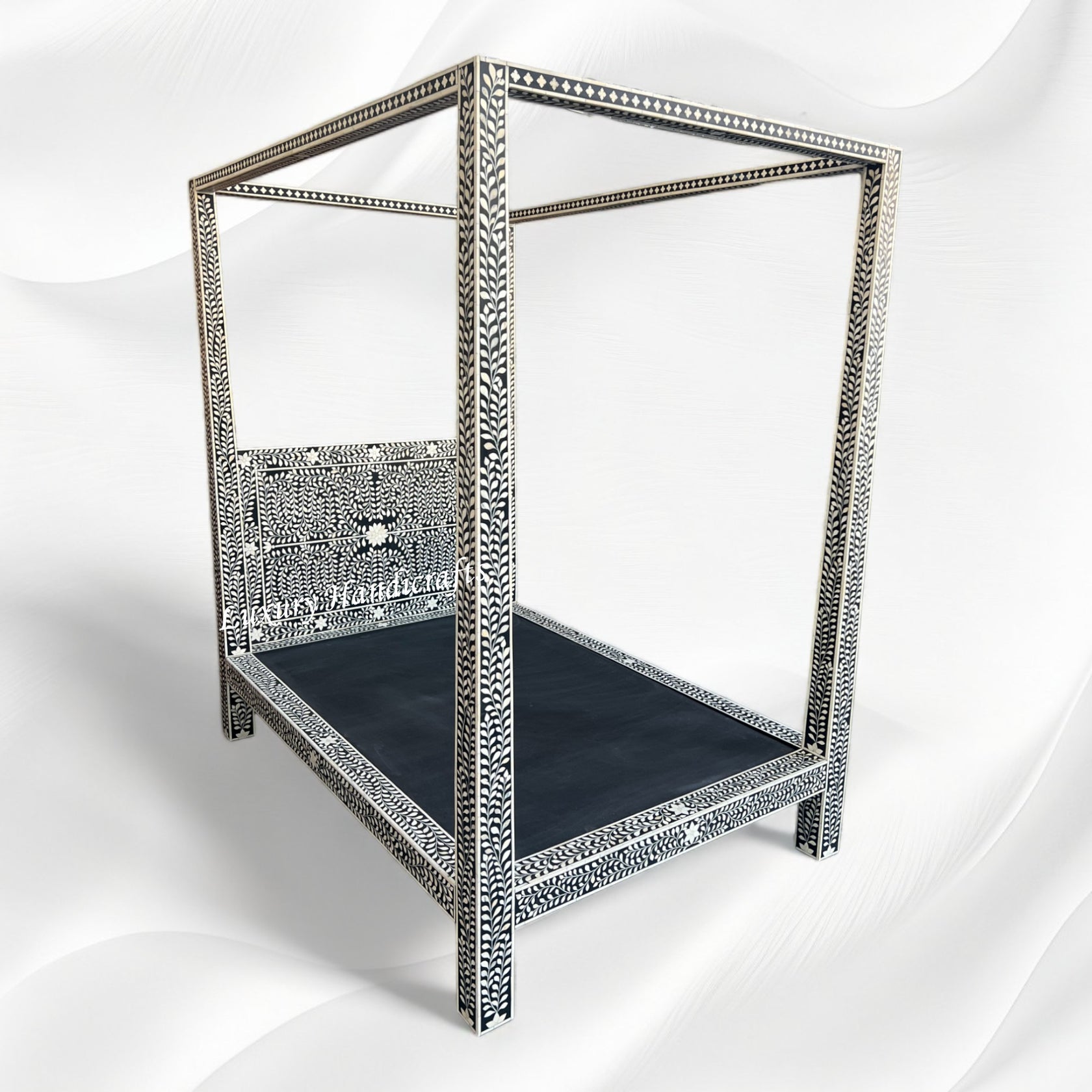 Bone Inlay Four Poster Single Bed Black – Luxury Handicraft
