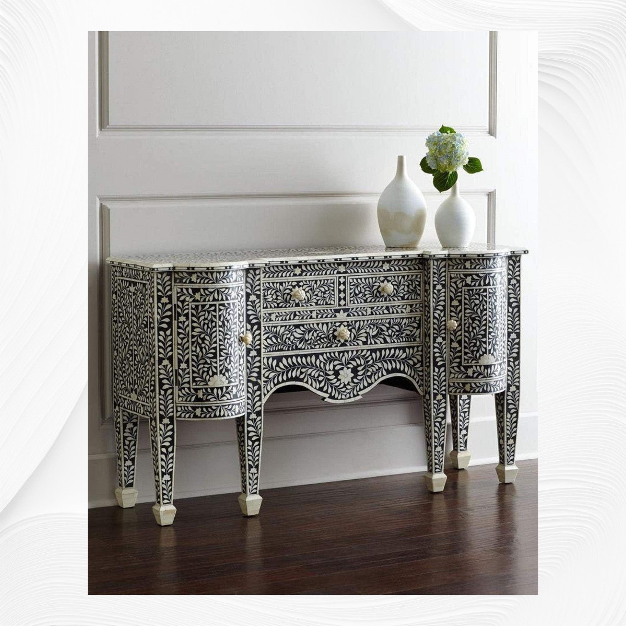 Bone Inlay Victorian Buffet Black – Luxury Handicraft