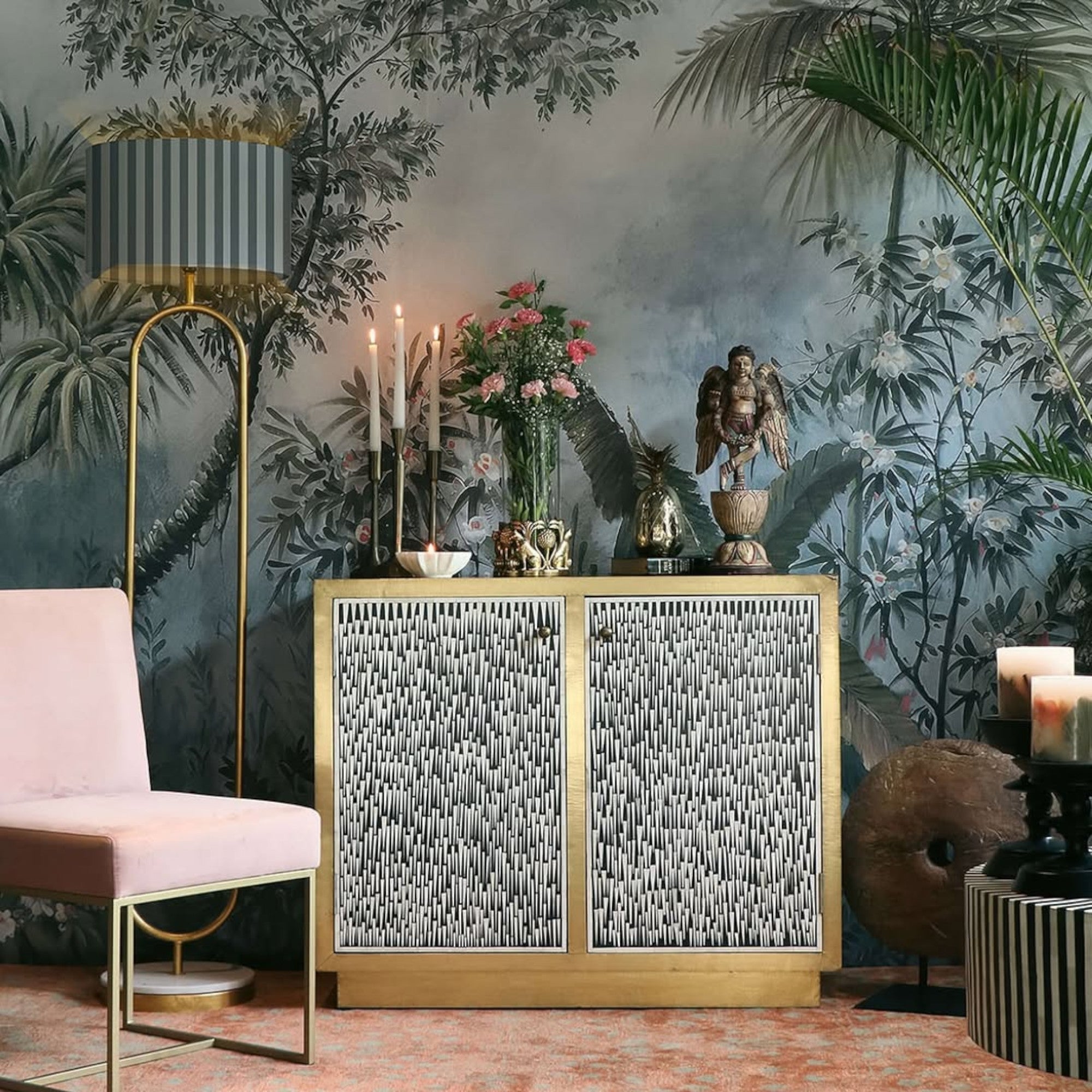 Brass Bone Inlay Arrow Cabinet Black – Luxury Handicraft