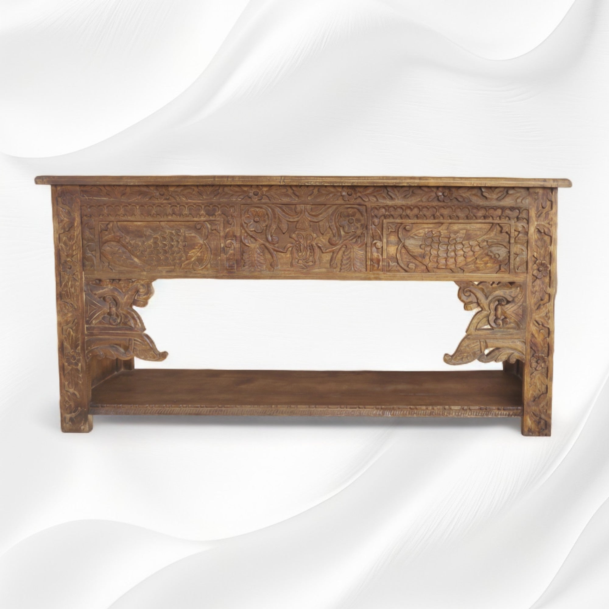 Brielle Handcarved Wooden Console Brown Finish – Luxury Handicraft