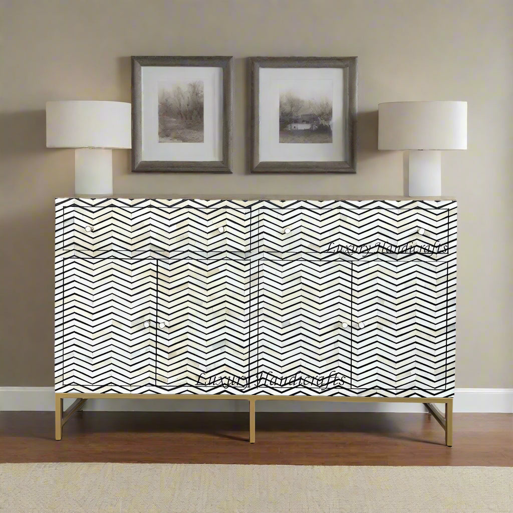 Chevron Bone Inlay Buffet Black – Luxury Handicraft