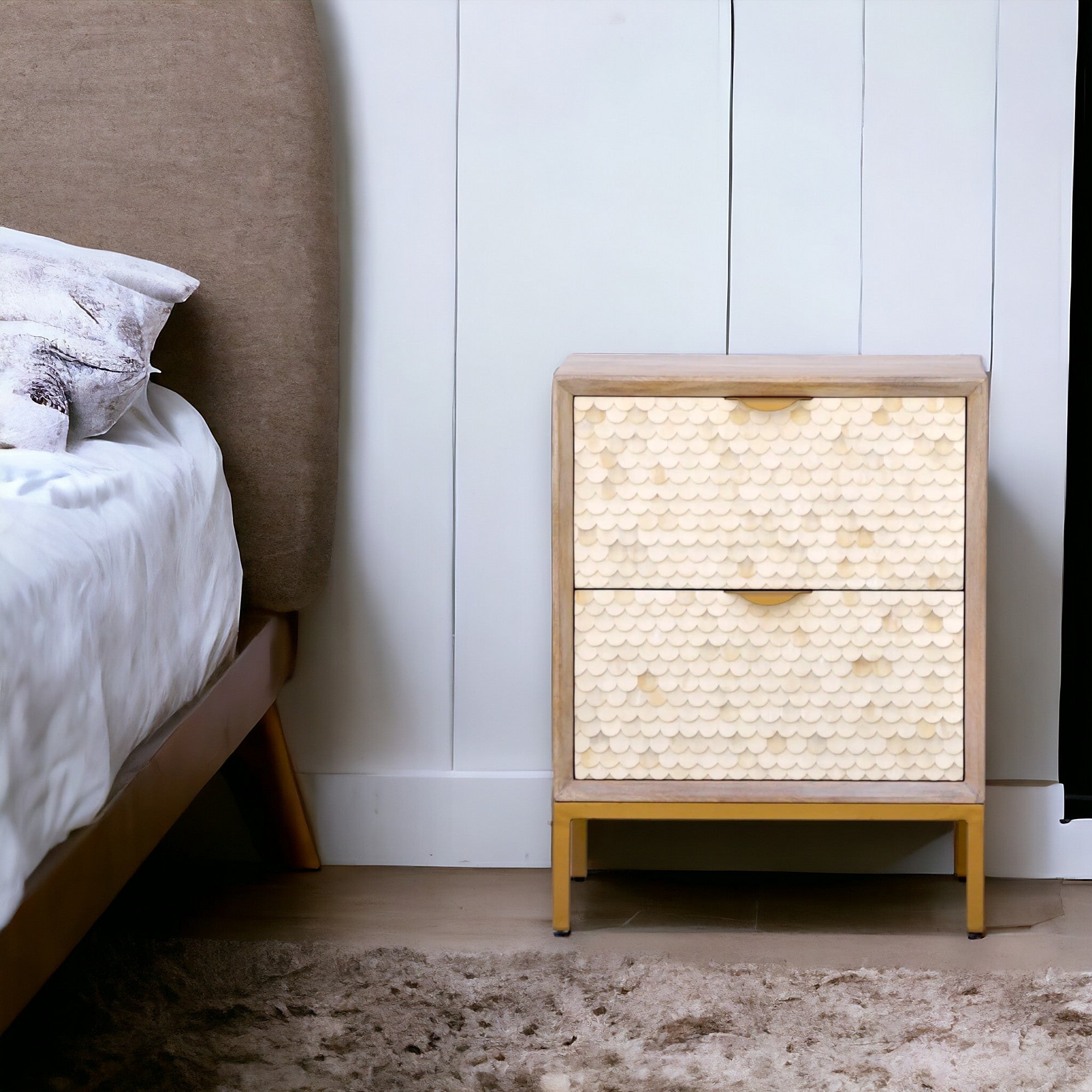 Cora Bone Inlay 2 Drawer Bedside – Luxury Handicraft