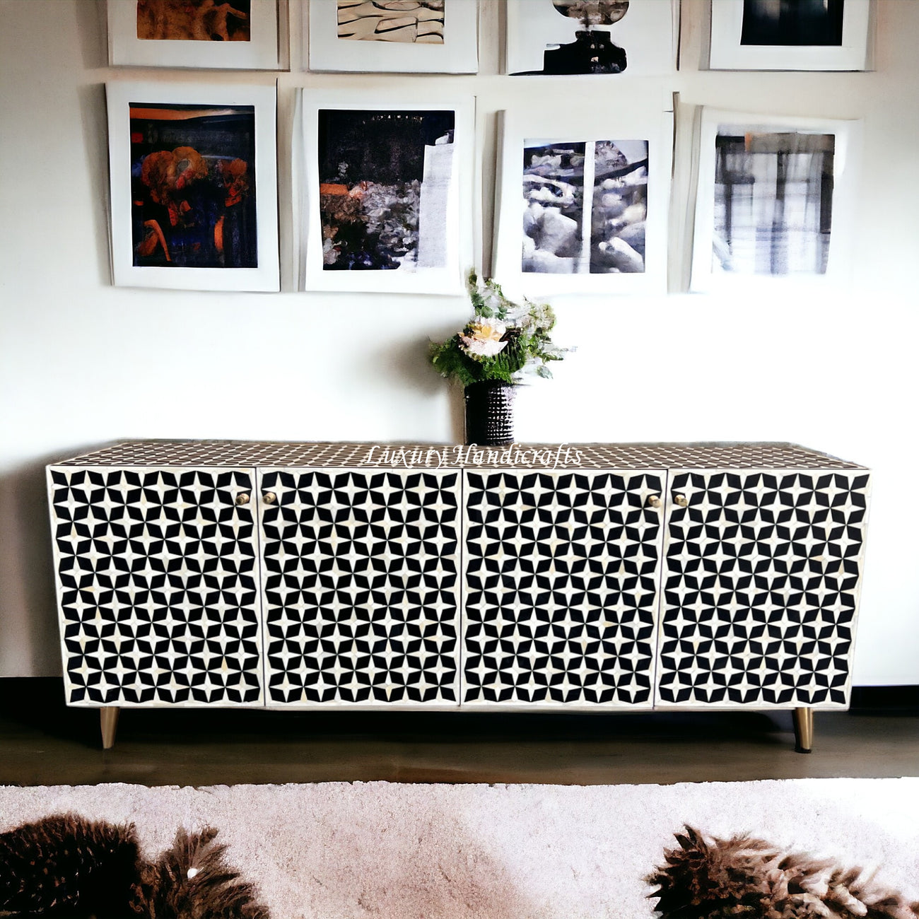 Bone Inlay Media Console | Bone Inlay TV Unit – Luxury Handicraft