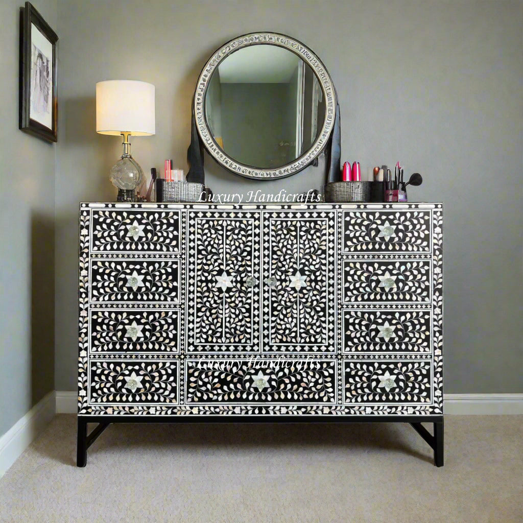 Floral MOP Inlay Bathroom Vanity Black – Luxury Handicraft