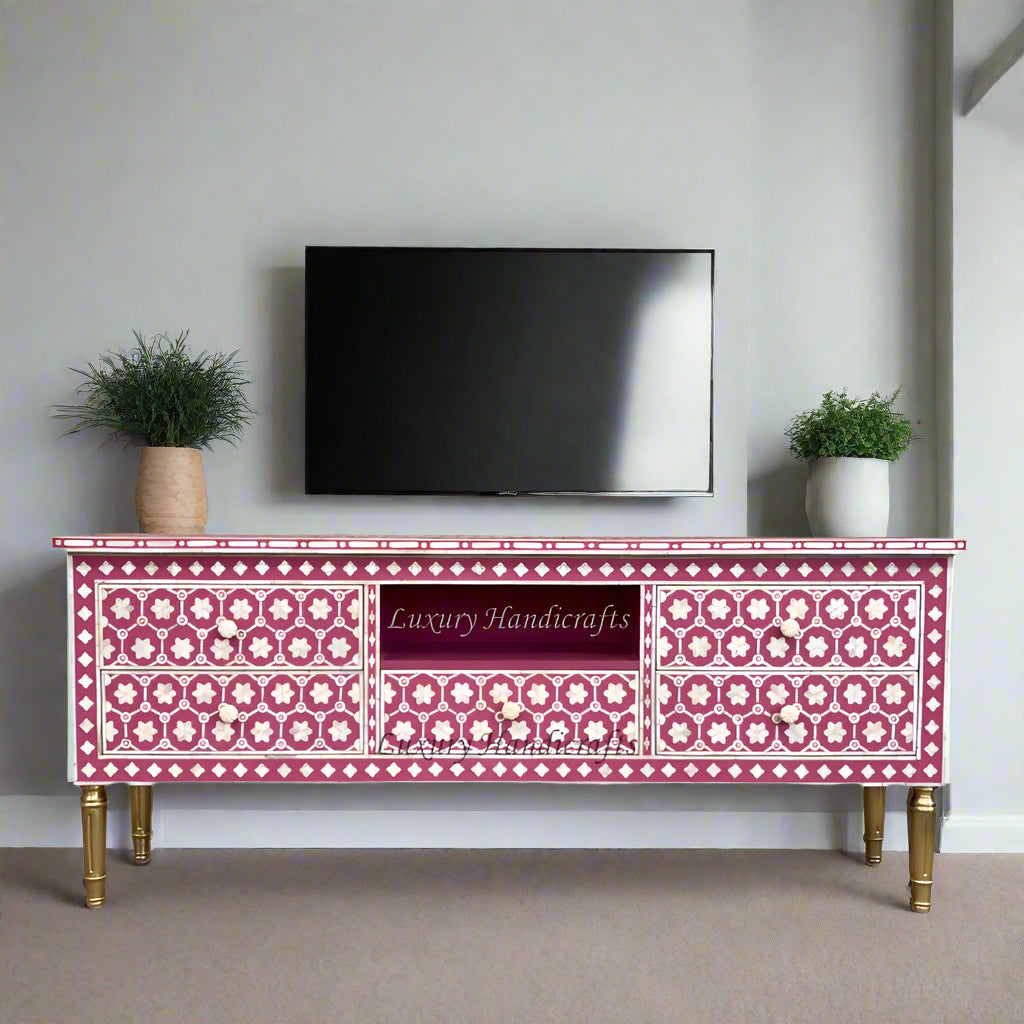 Bone Inlay Media Console | Bone Inlay TV Unit – Luxury Handicraft