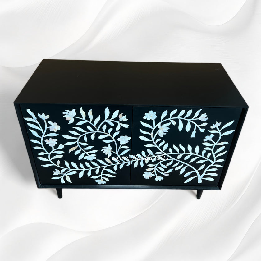 Flower MOP Inlay 2 Door Cabinet Black – Luxury Handicraft