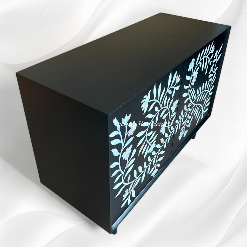 Flower MOP Inlay 2 Door Cabinet Black – Luxury Handicraft