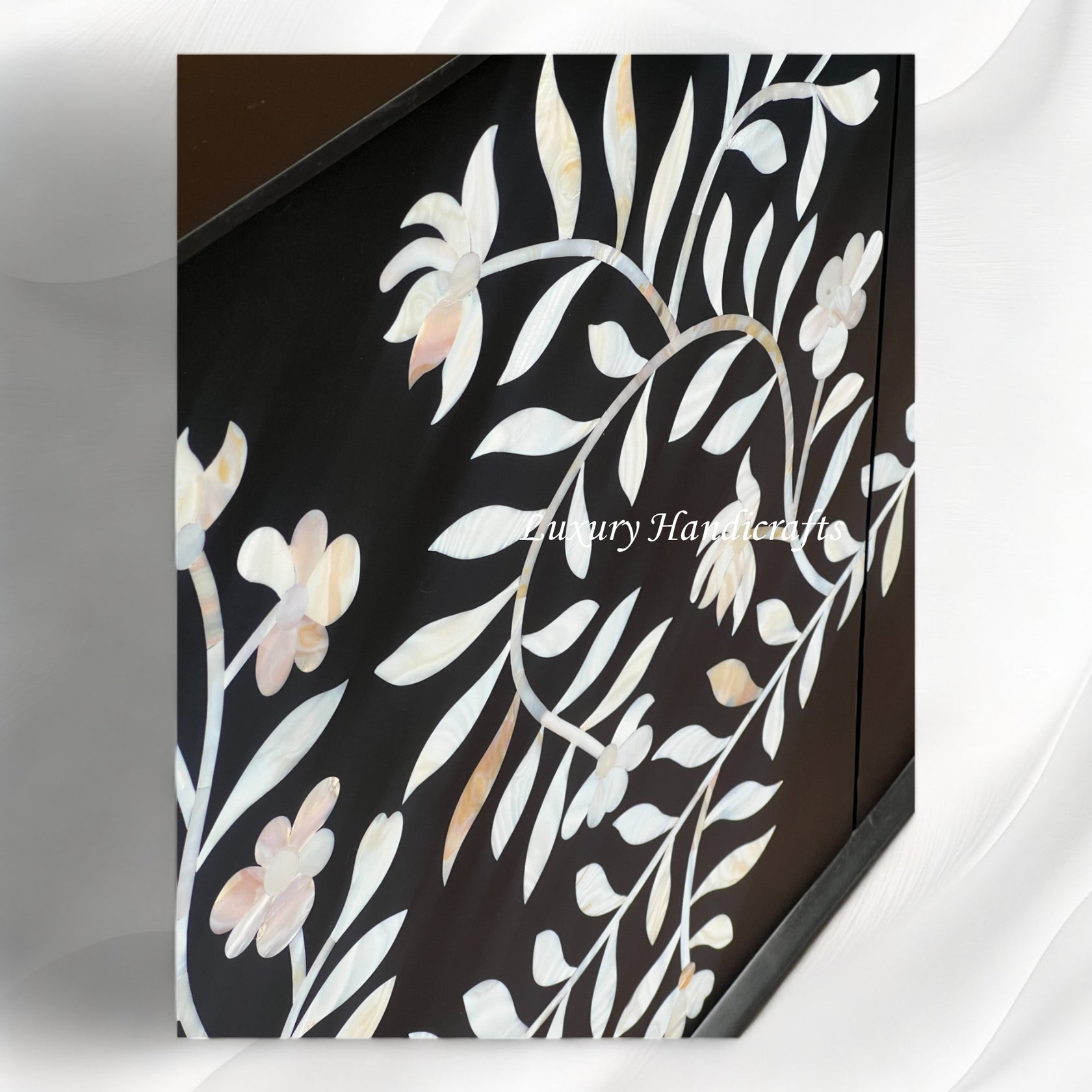 Flower MOP Inlay 2 Door Cabinet Black – Luxury Handicraft
