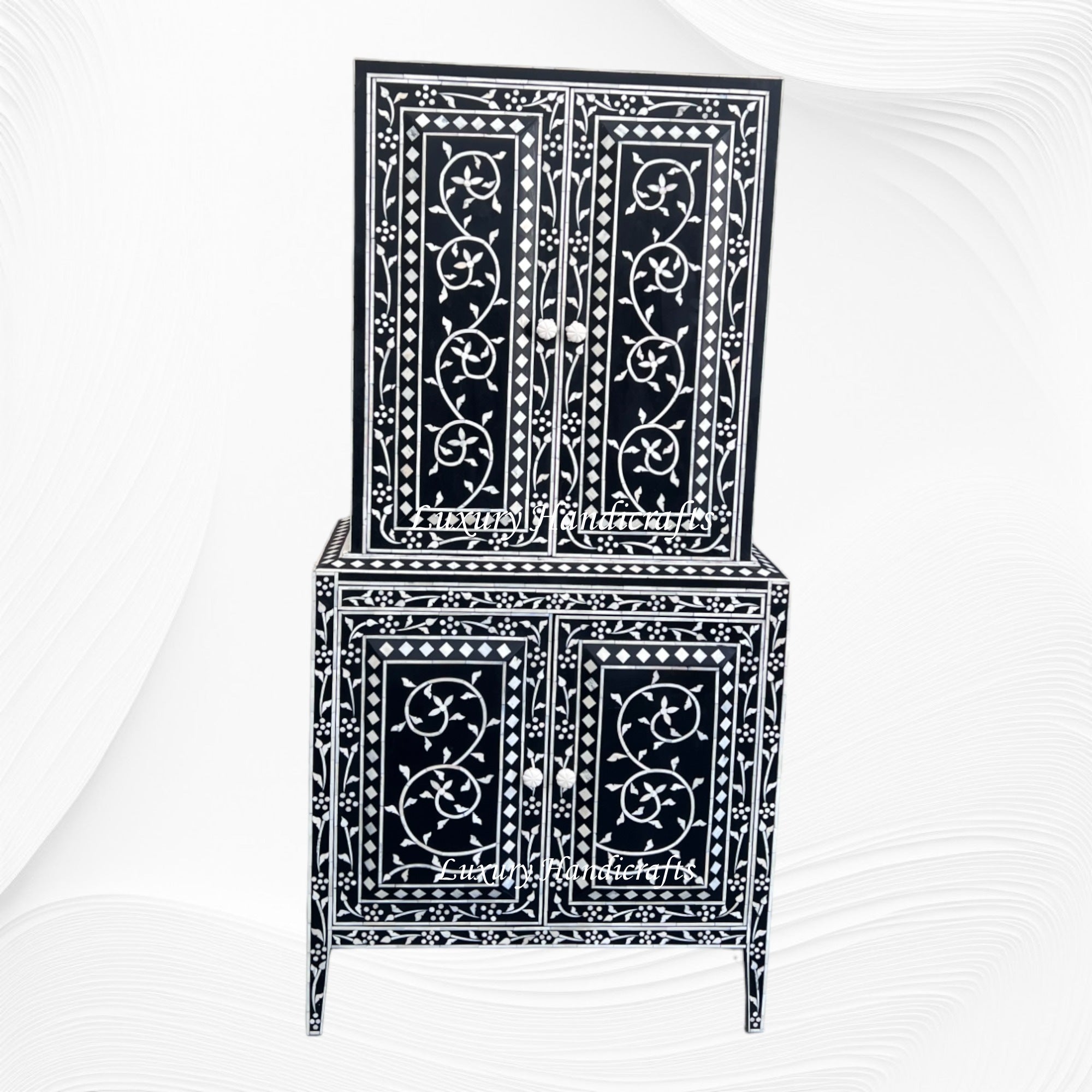 French Bone Inlay Bar Cabinet Black – Luxury Handicraft