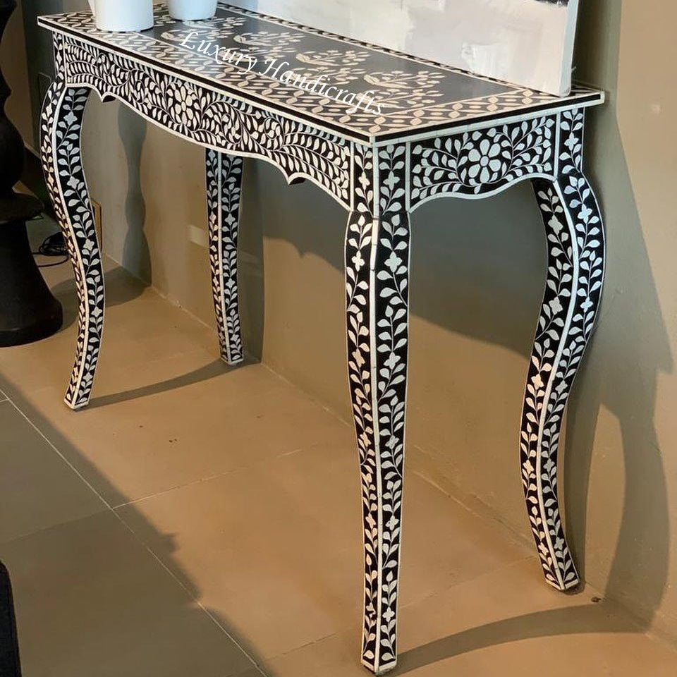 French Bone Inlay Console Black – Luxury Handicraft