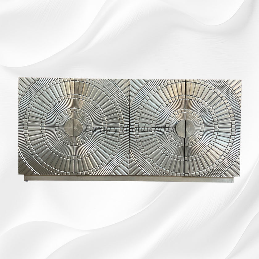 Silver Metal Embossed Fusion 4 Door Cabinet – Luxury Handicraft